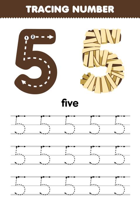Number Five Tracing Worksheets Vector Art, Icons, and Graphics for Free ...