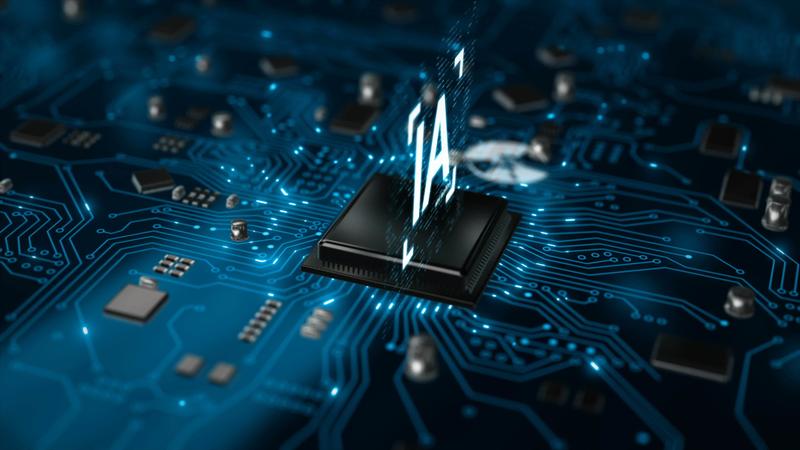 3D Render animation of AI Artificial intelligence in CPU chipset central processor unit and ...