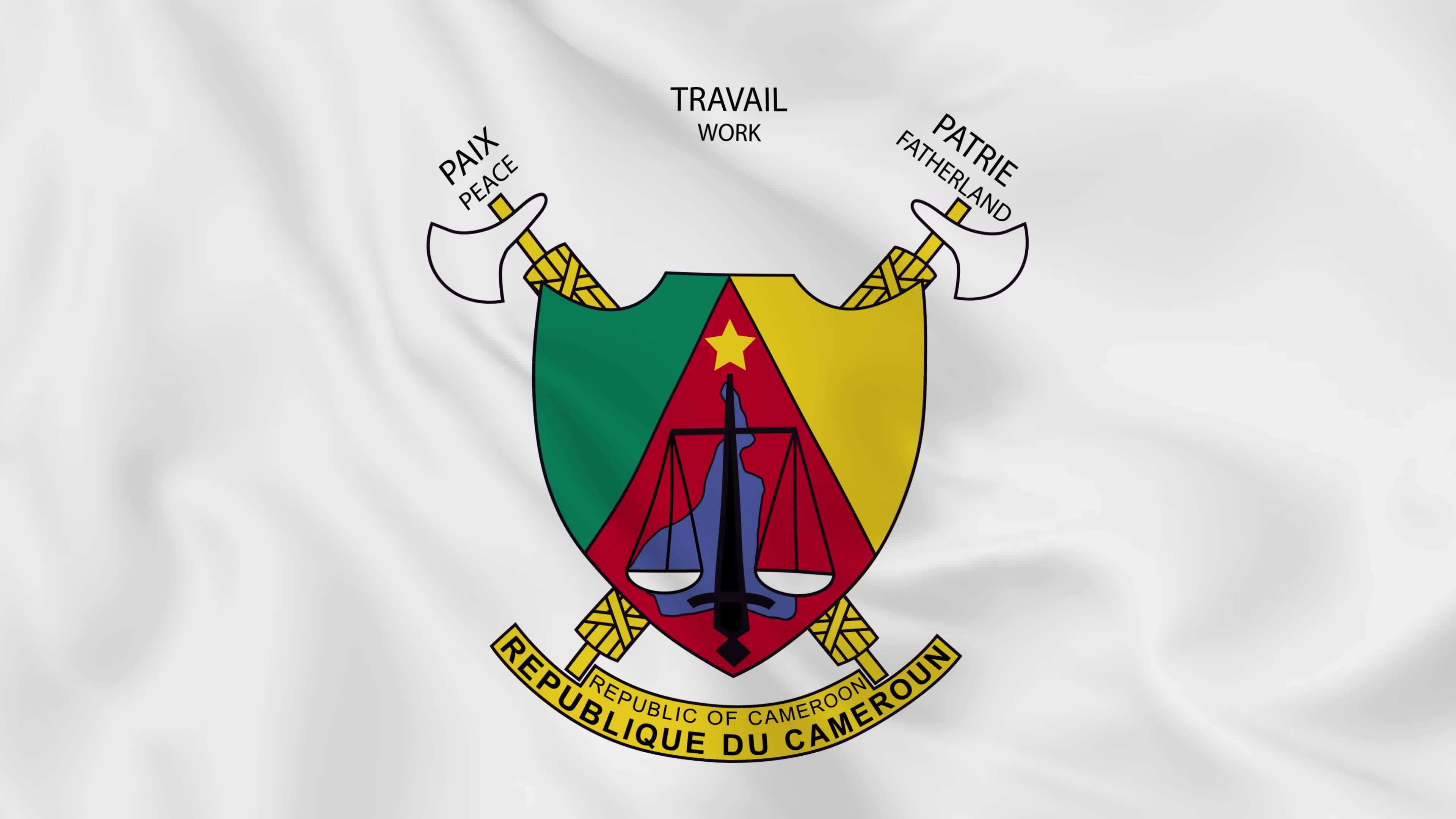 national emblem coat of arms or symbol of Cameroon in waving flag ... national emblem coat of arms or symbol of Cameroon in waving flag ...