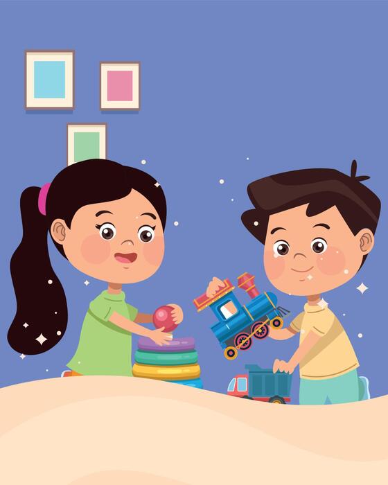 Kids Sharing Toys Vector Art, Icons, and Graphics for Free Download