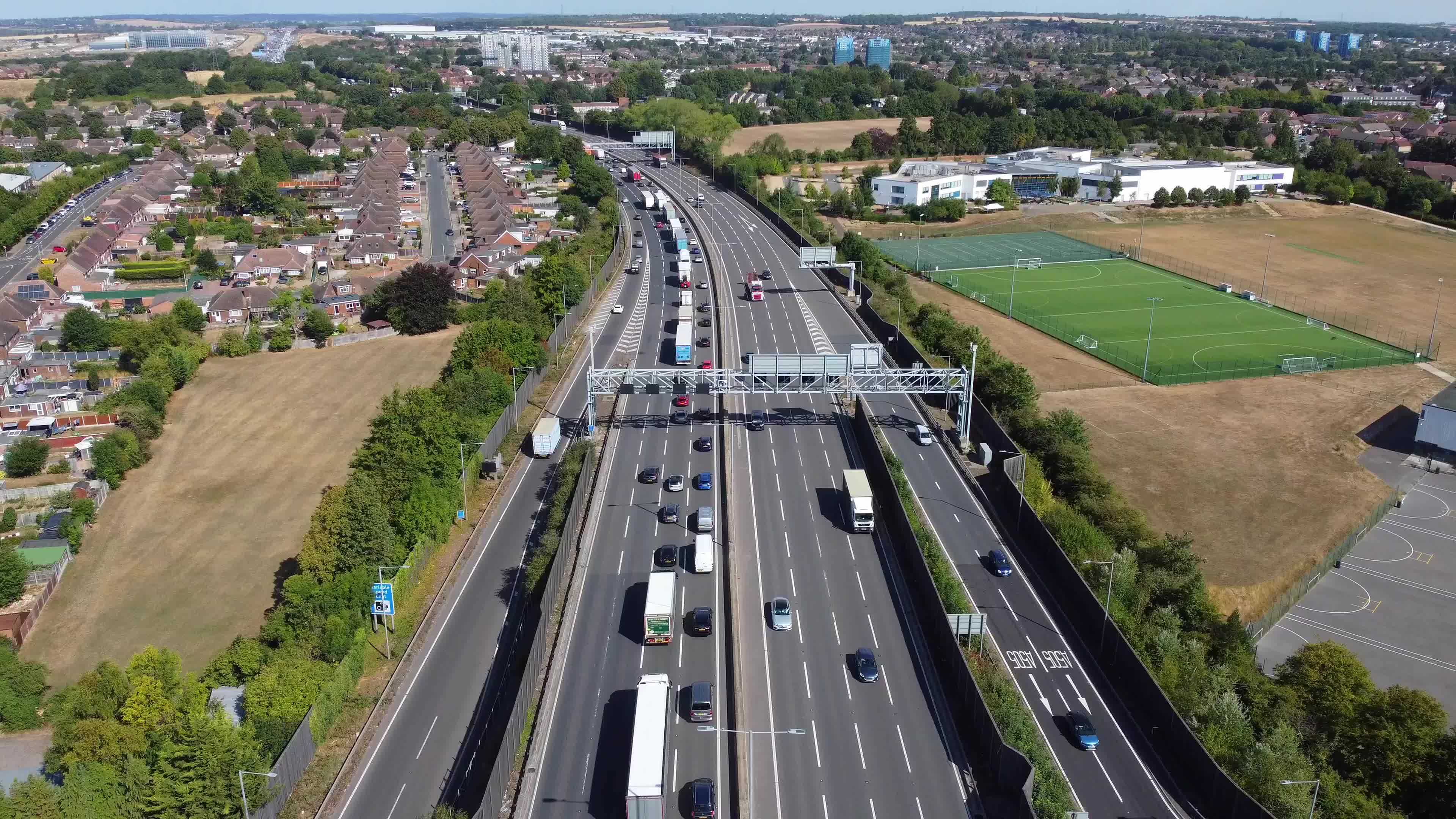 Aerial view of Busy Motorways with Traffic at England UK. 10826407 Stock Video at Vecteezy