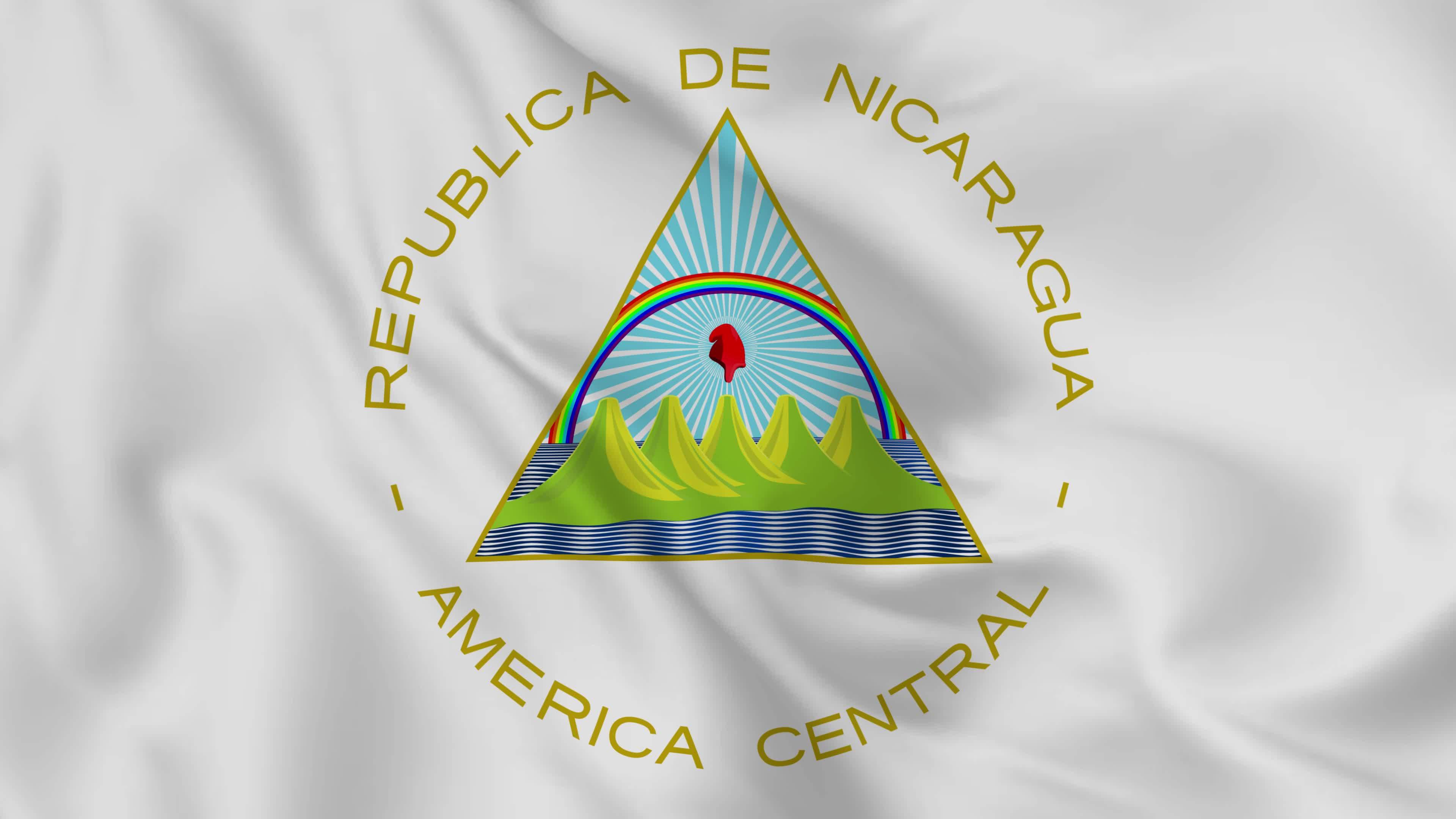 Nicaragua national emblem or symbol in waving flag. smooth 4k video ... Nicaragua national emblem or symbol in waving flag. smooth 4k video ...