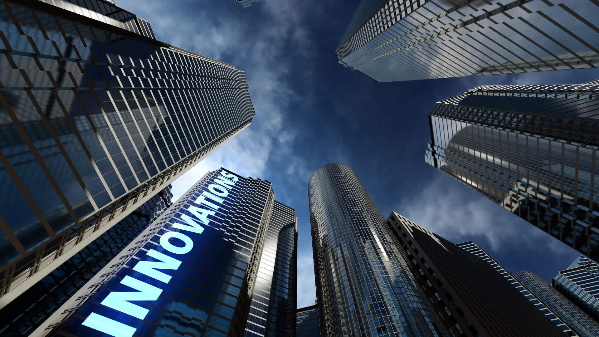 business district business center. timelapse of high-rise mirrored buildings with innovation ...