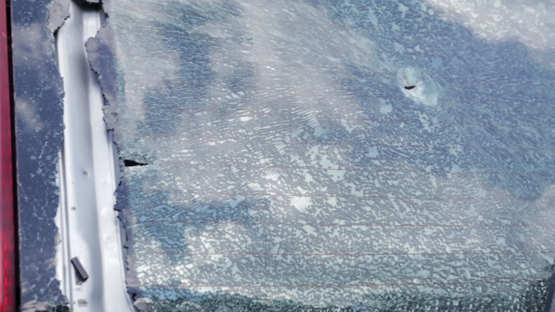 Broken Rear Window In A Car During An Accident Safe Movement Glass Broken By A Randomly Thrown