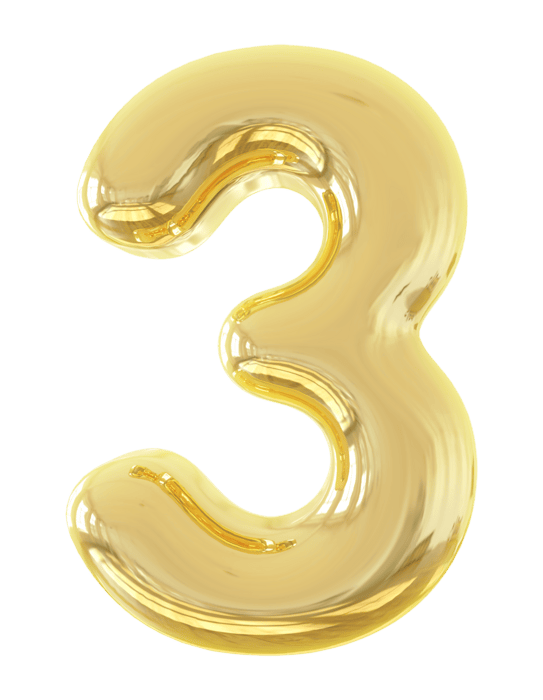 Número 3 3d Dourado PNGs para download gratuito