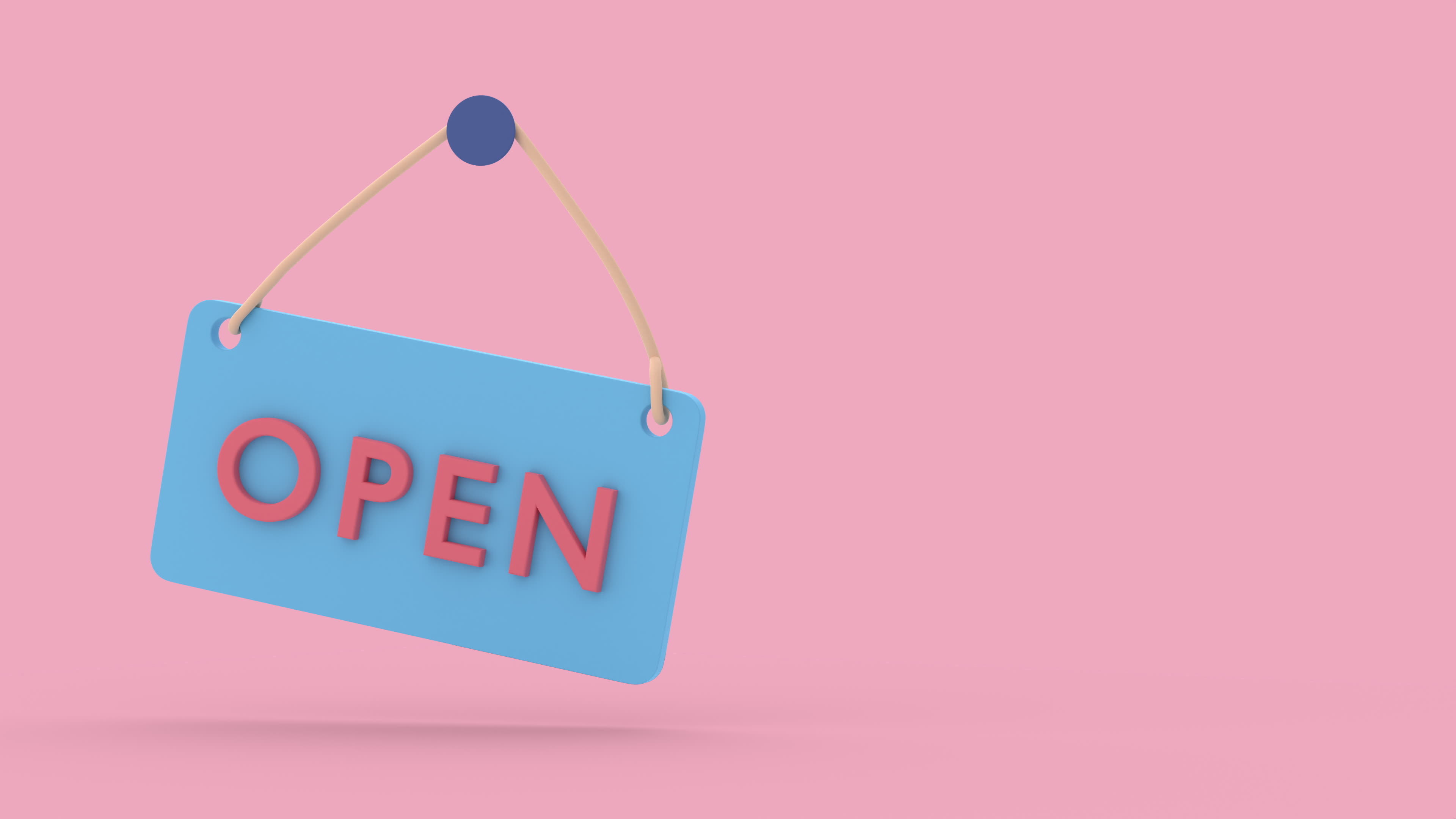 Graphic animation of plate with inscription OPEN. It swings in ...