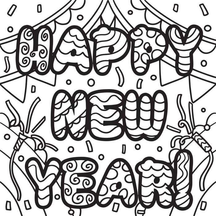 Happy New Year Coloring Page Vector Art, Icons, and Graphics for Free ...