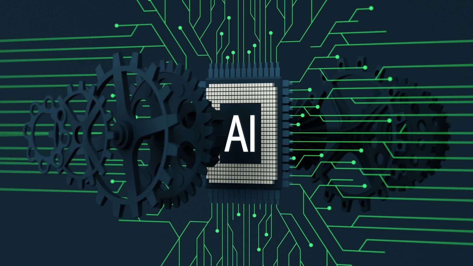 Artificial intelligence and green screen of a processor chip. The process of data processing ...