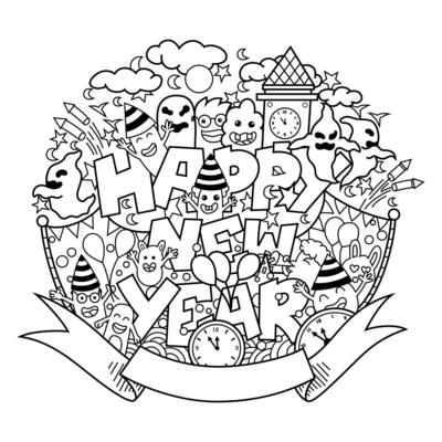 Happy New Year Coloring Page Vector Art, Icons, and Graphics for Free ...