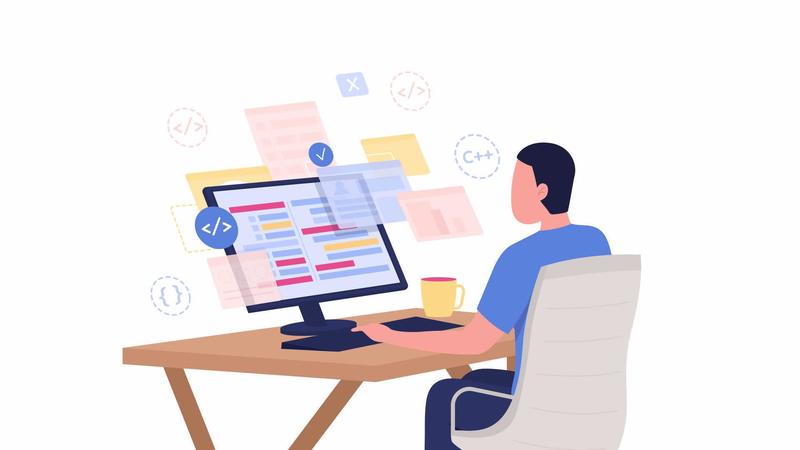 Animated developer flat character. Full body person 4k video footage with alpha channel. Online ...