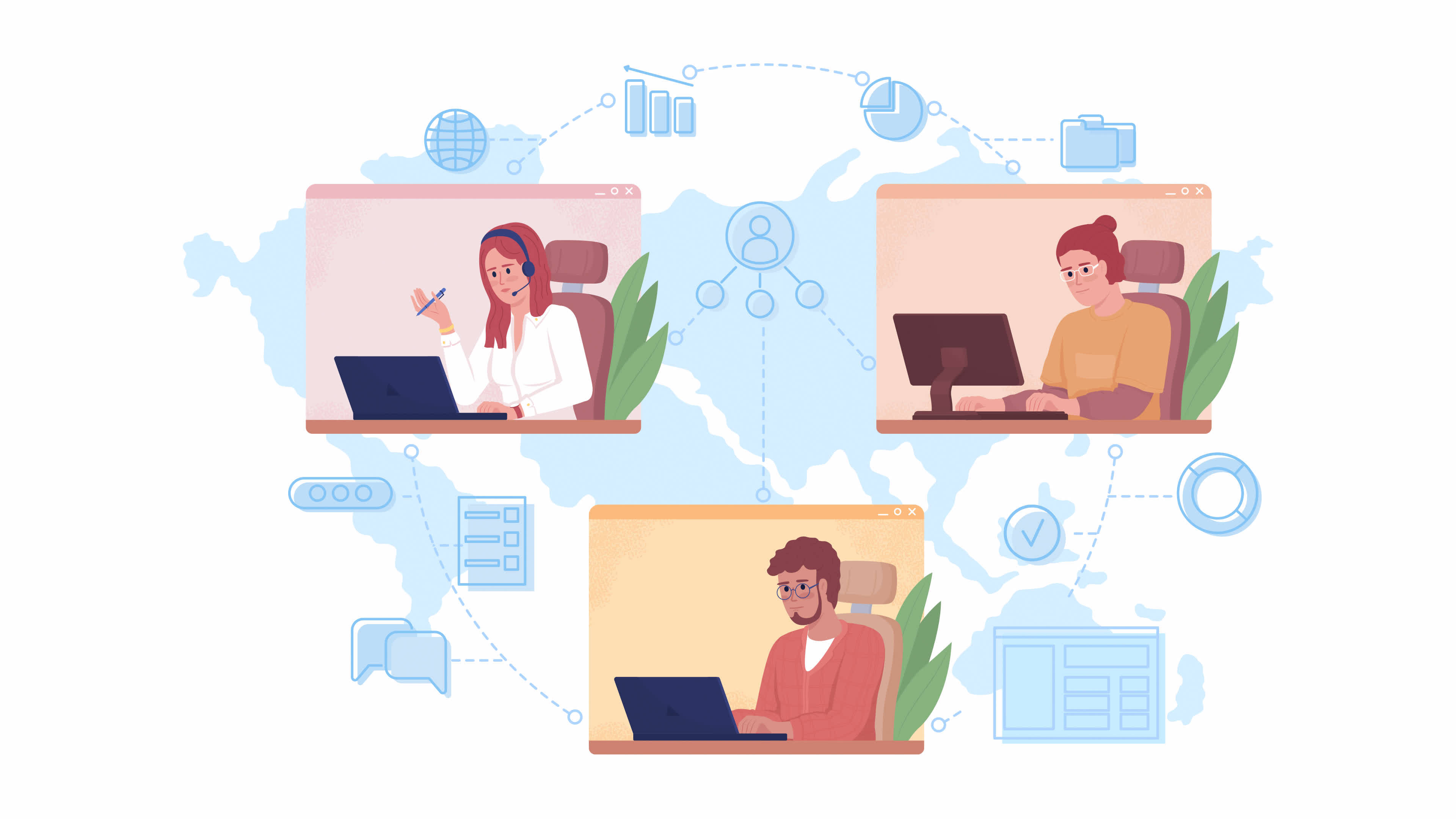 Animated Isolated Remote Workforce Looped Flat 2d Characters 4k Video
