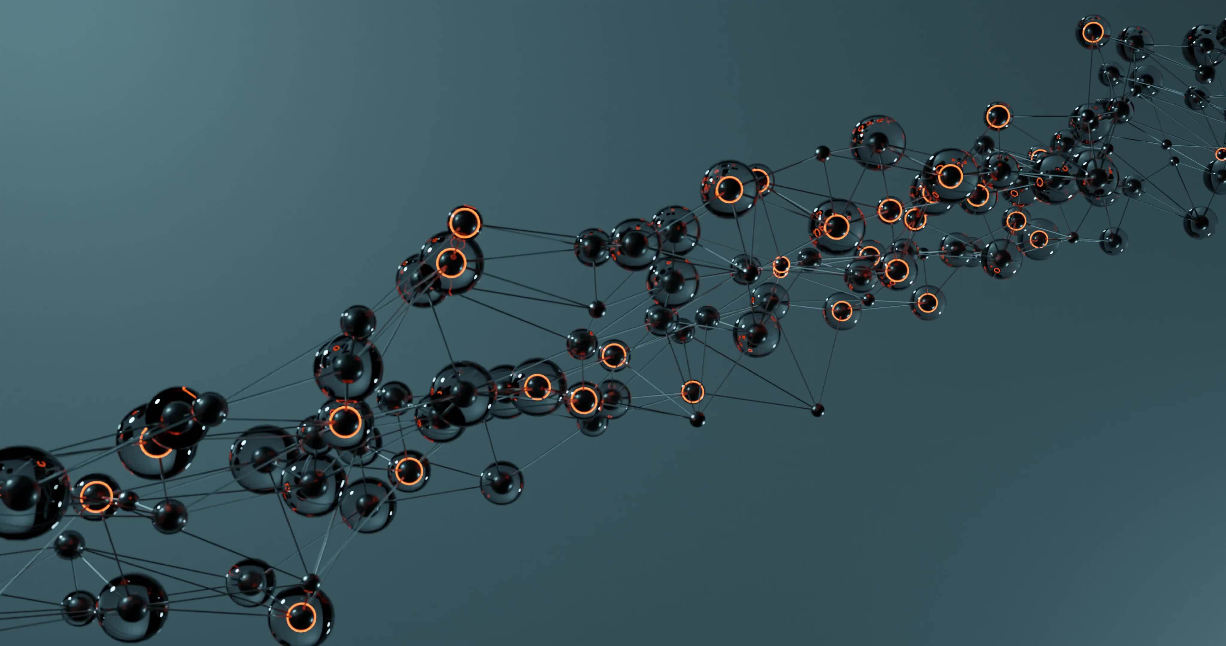 Abstract Design Using Illustration Of Connected And Moving Molecules With Metallic Texture