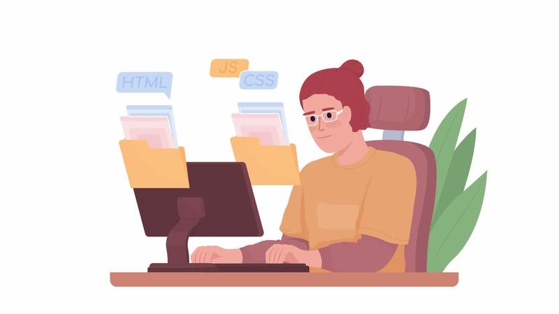 Animated developer career character. Beginner programmer. Half body ...