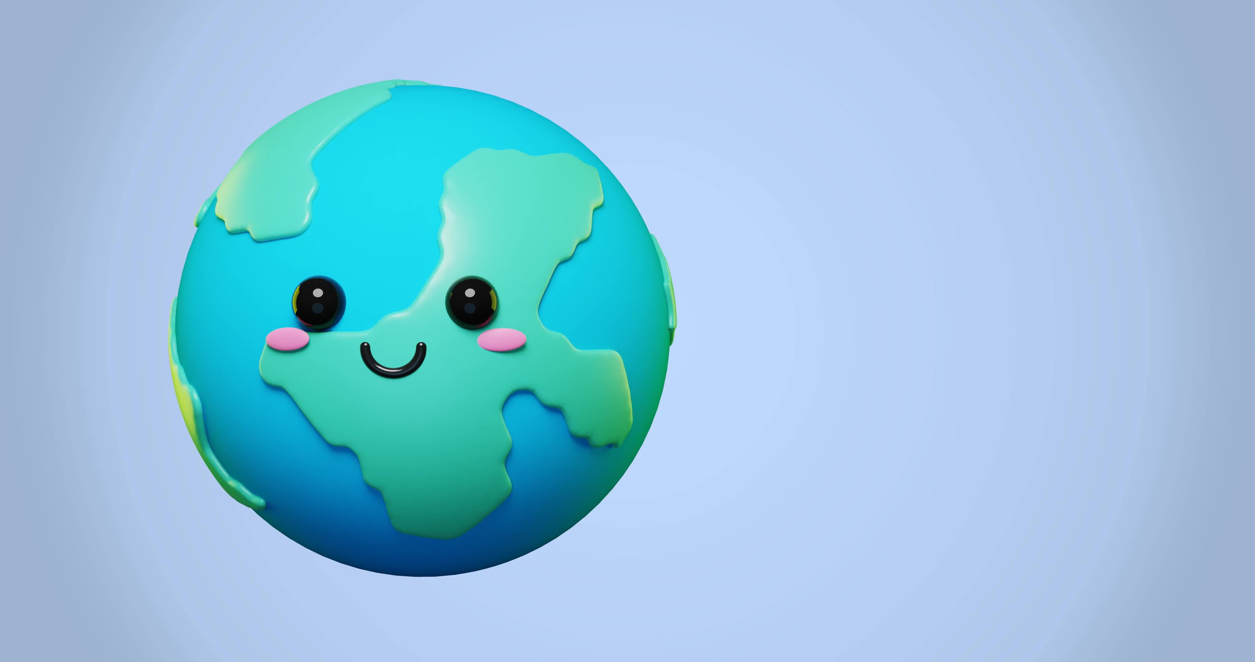 Loop animation of 3d adorable cartoon earth, green planet with happy ...