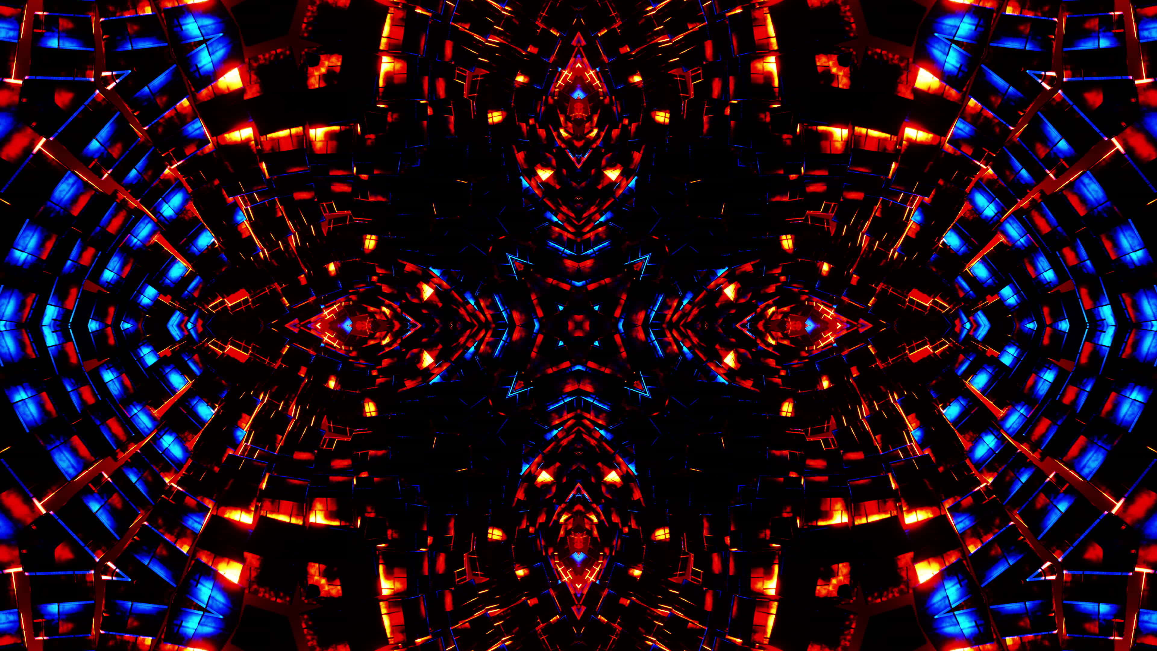 Flying Through A Tunnel Of Blue And Orange Metal Cubes Kaleidoscope Vj