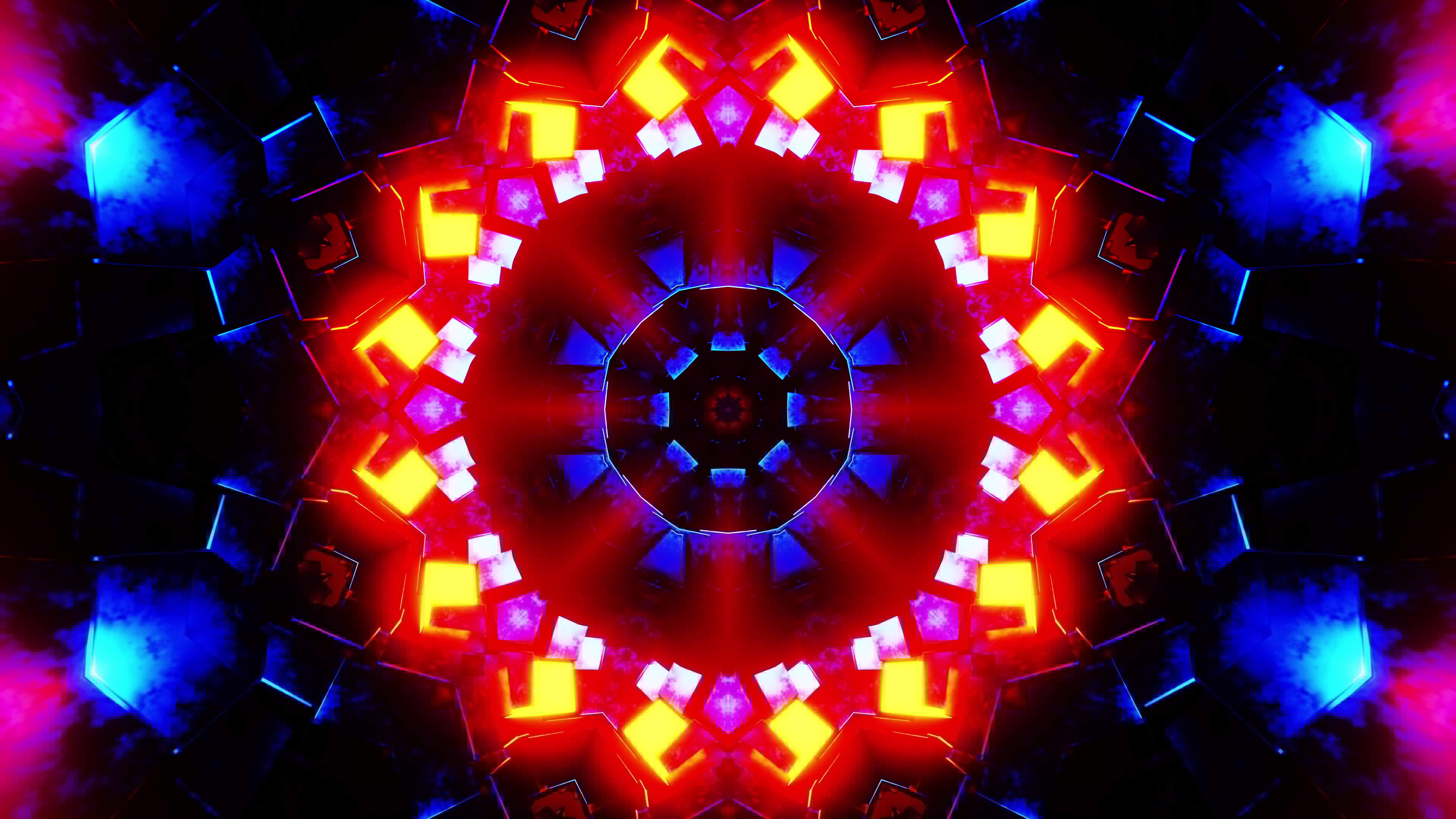Flying Through A Tunnel Of Blue And Orange Metal Cubes Kaleidoscope Vj