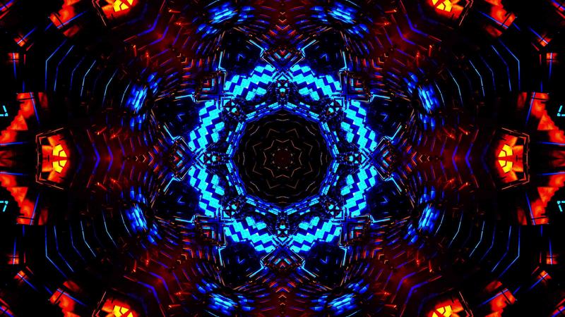 Flying through a tunnel of blue and orange metal cubes. Kaleidoscope VJ loop. 12897140 Stock ...