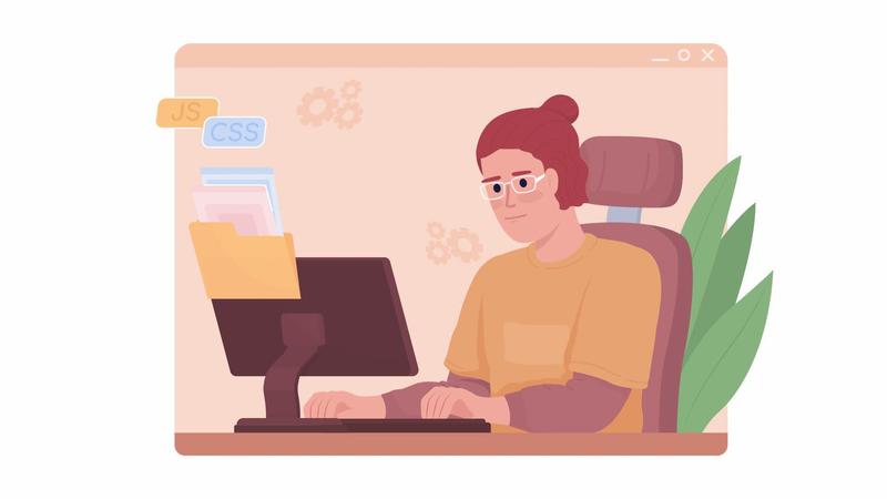 Animated Isolated Learning Css Js Programming Course Looped Flat 2d Character Hd Video