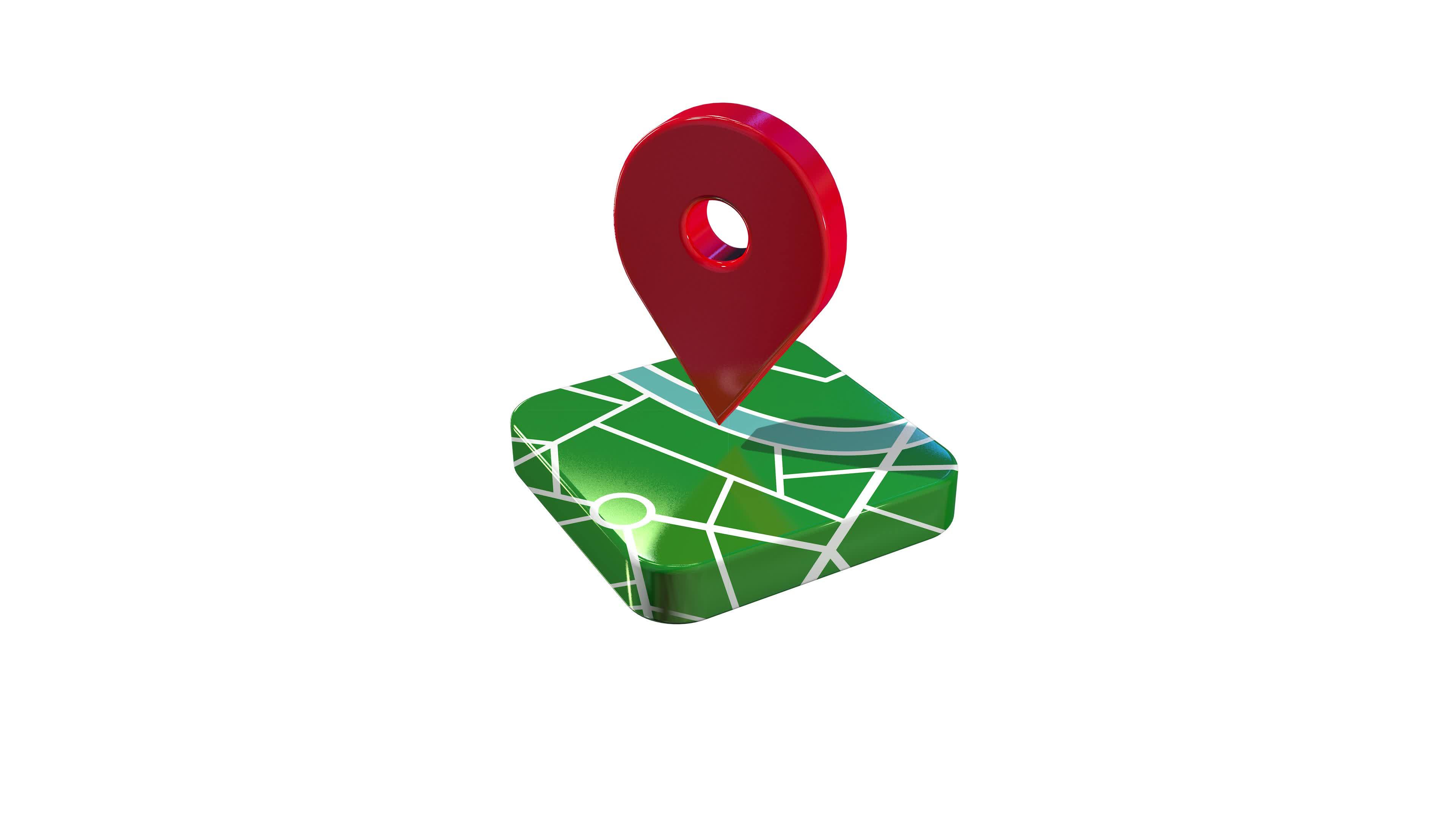 3d Locations Icon Rotating On Map Block Designed For Address Reaching On Destination 3d