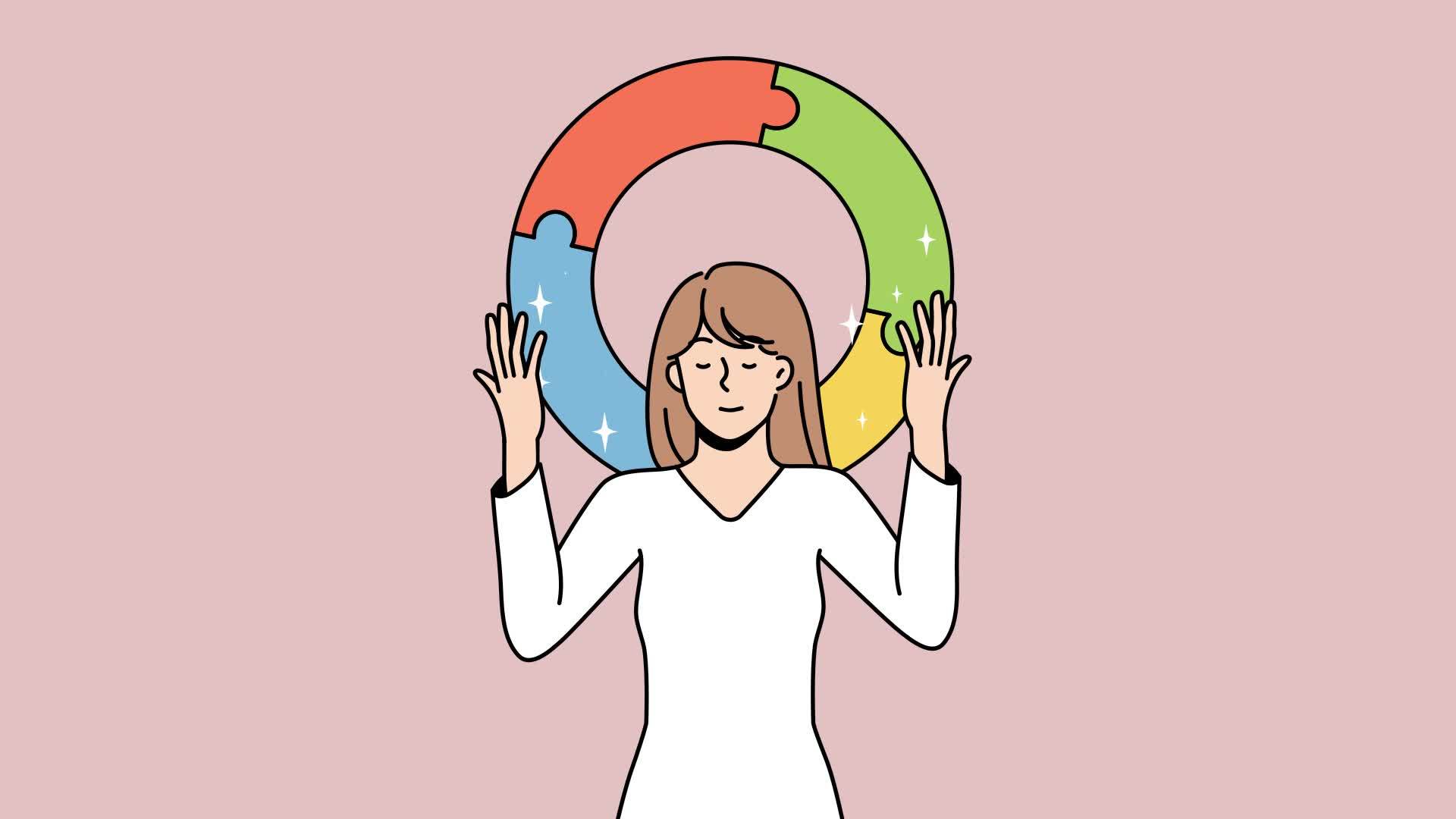 Happy businesswoman have puzzle connected solve business problem ... Happy businesswoman have puzzle connected solve business problem ...