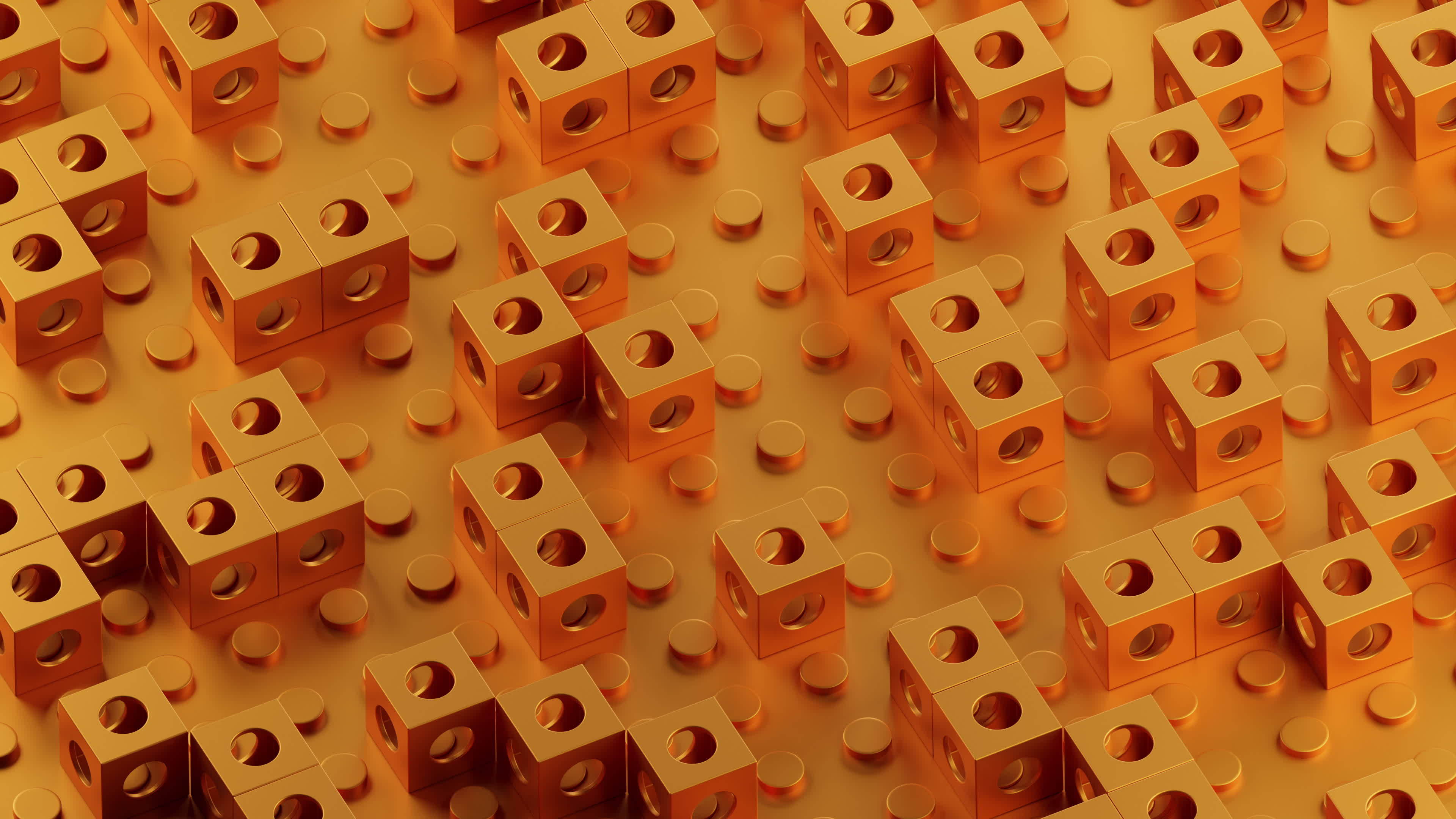 Orange Cubes With Holes Rotate And Move Infinitely Looped Animation