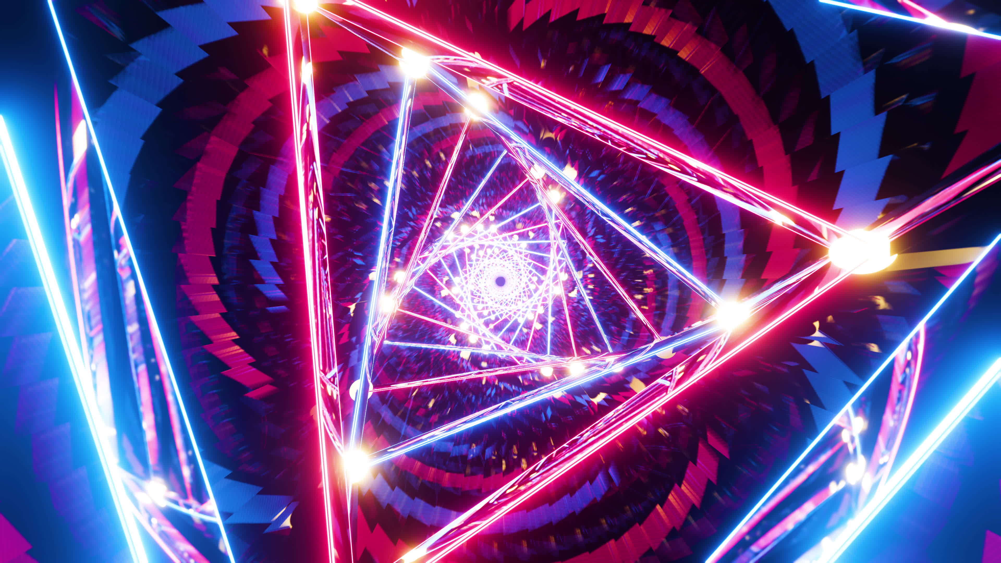 Motion graphic of flying into rotation triangle digital tunnel ...