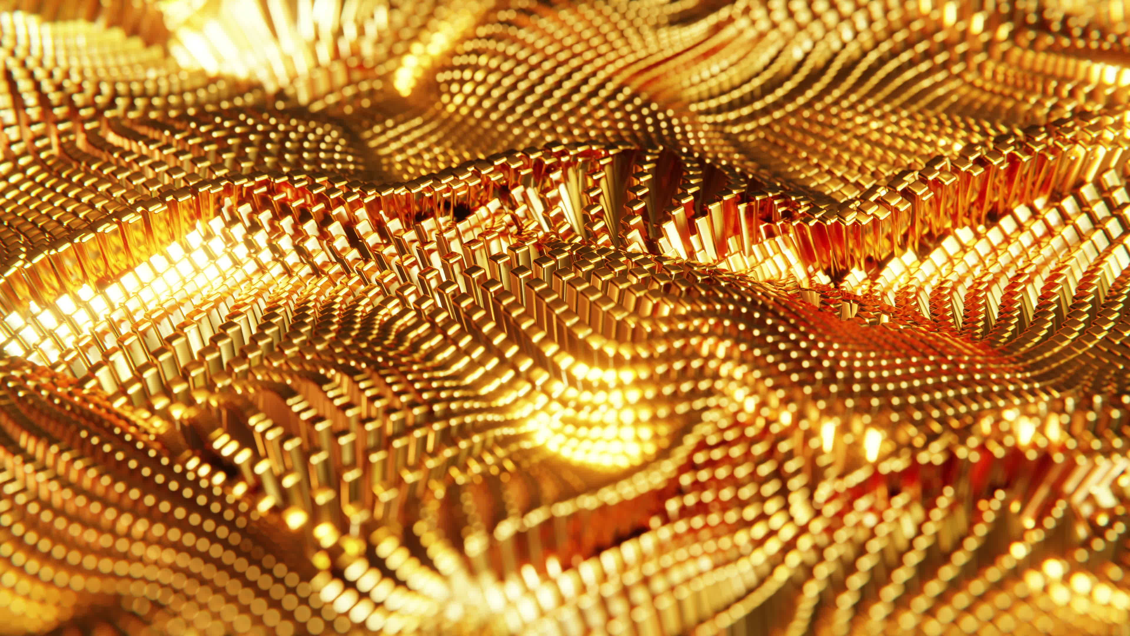Animated Wave Moving Structure Of Gold Cubes Infinitely Looped