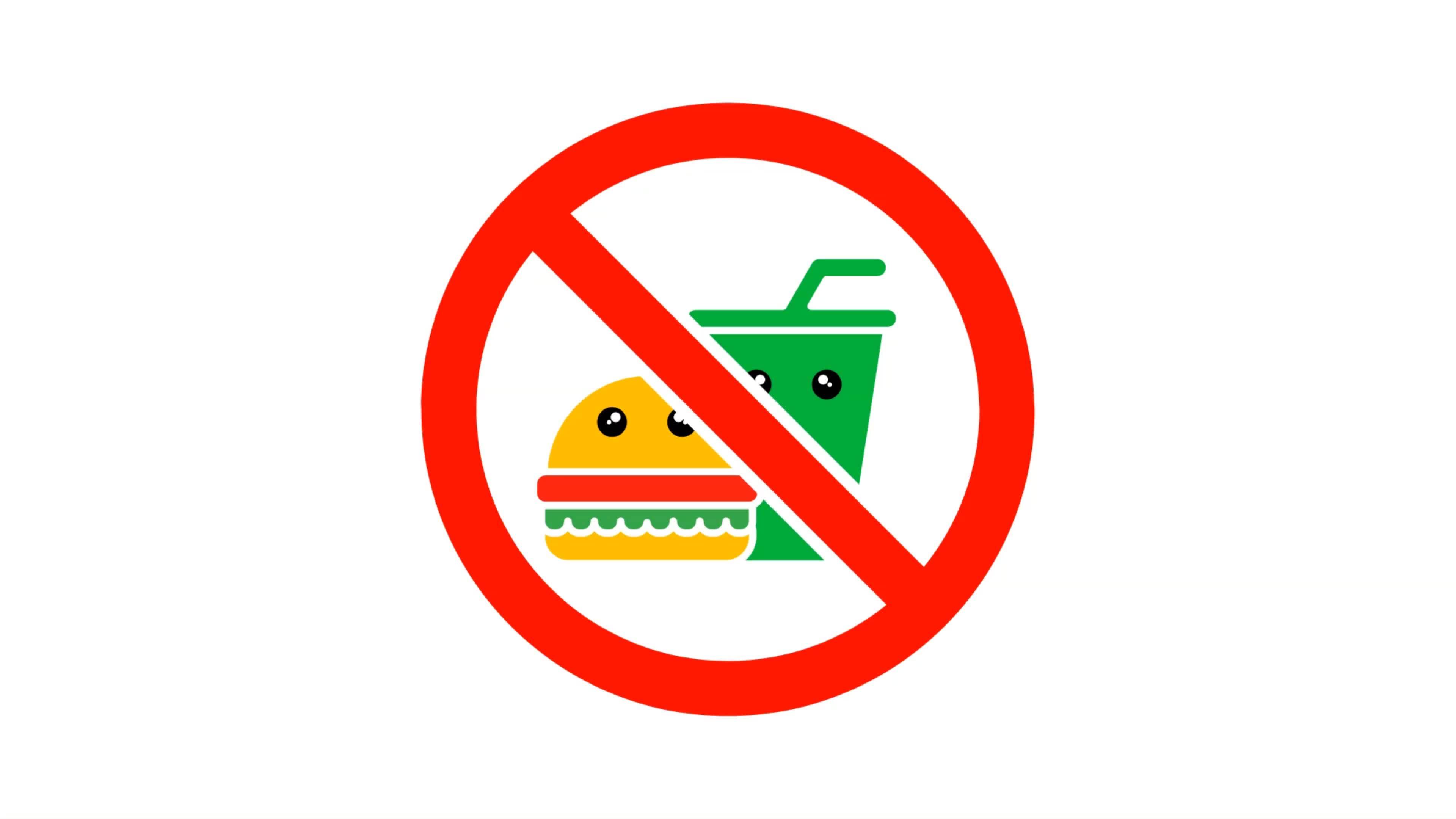 No food and drink allowed cartoon kawaii icon sign animation. Isolated on white background ...