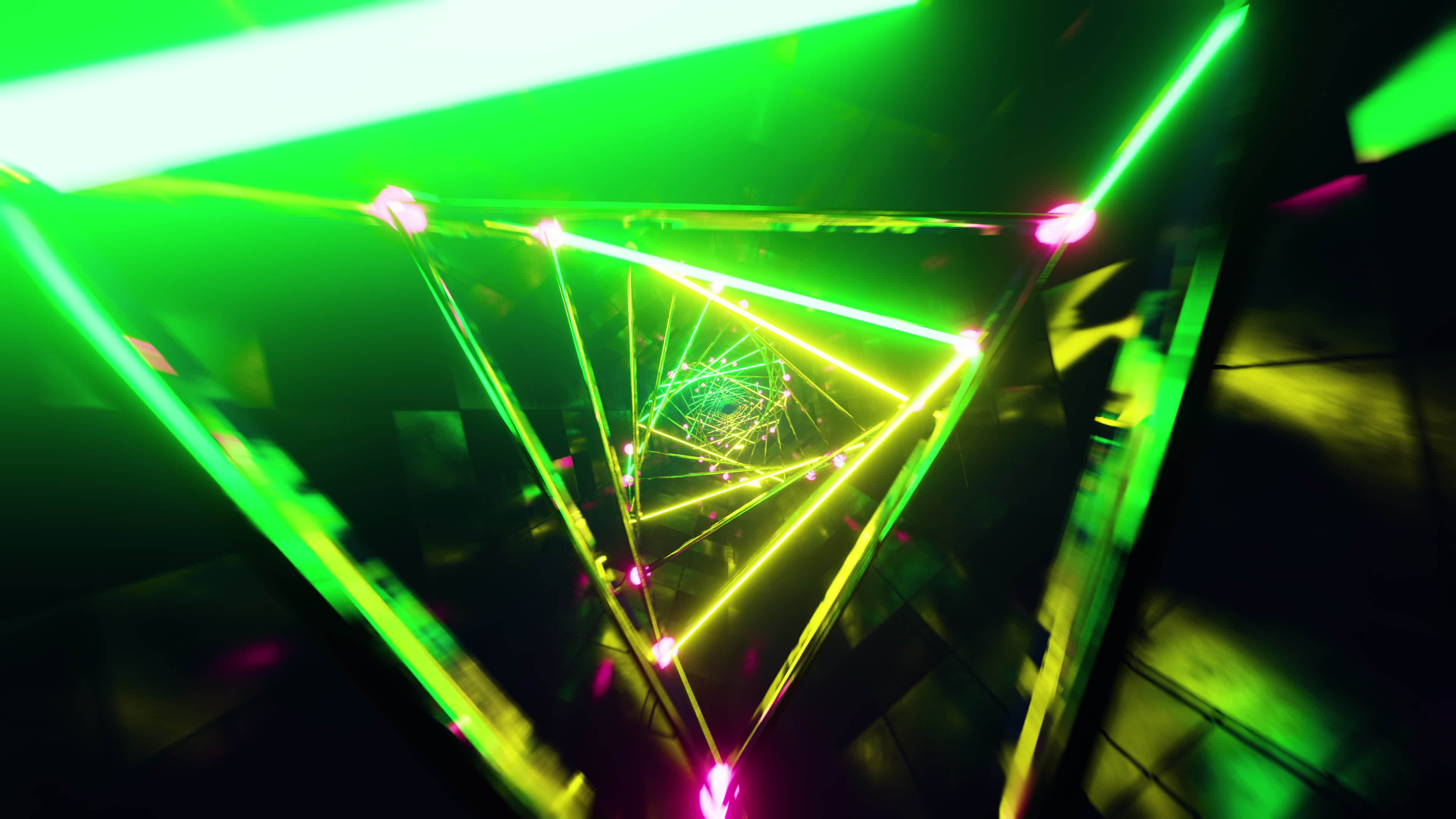 Motion graphic of flying into rotation triangle digital tunnel ...