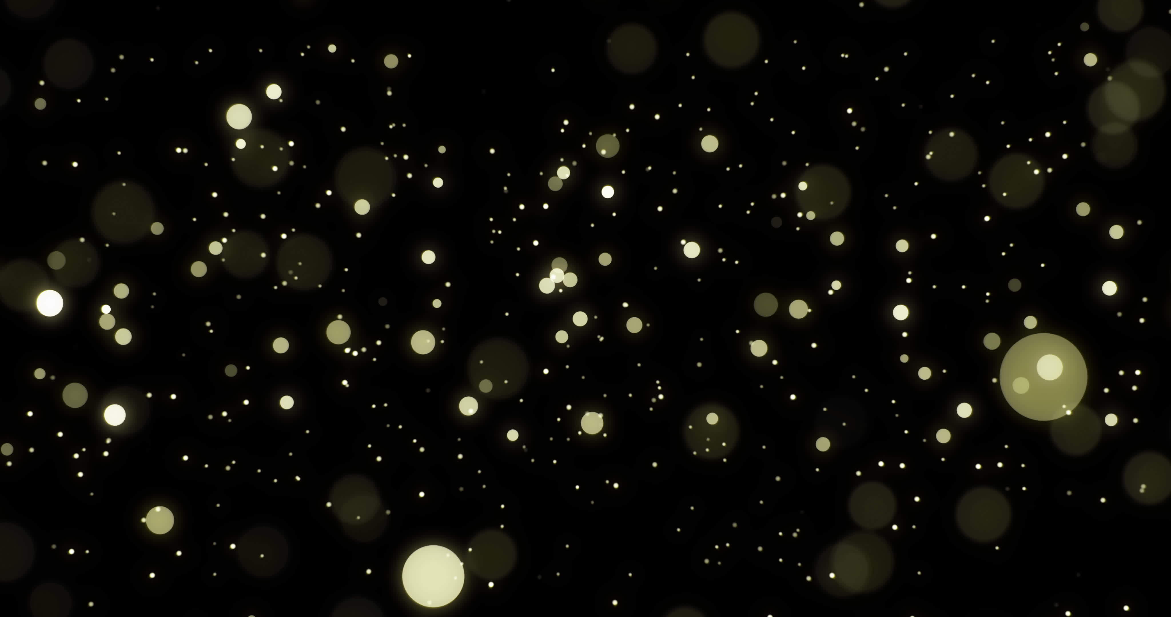 Gold bokeh on particles floating in the air. Dust and glitter particles background. Black ...