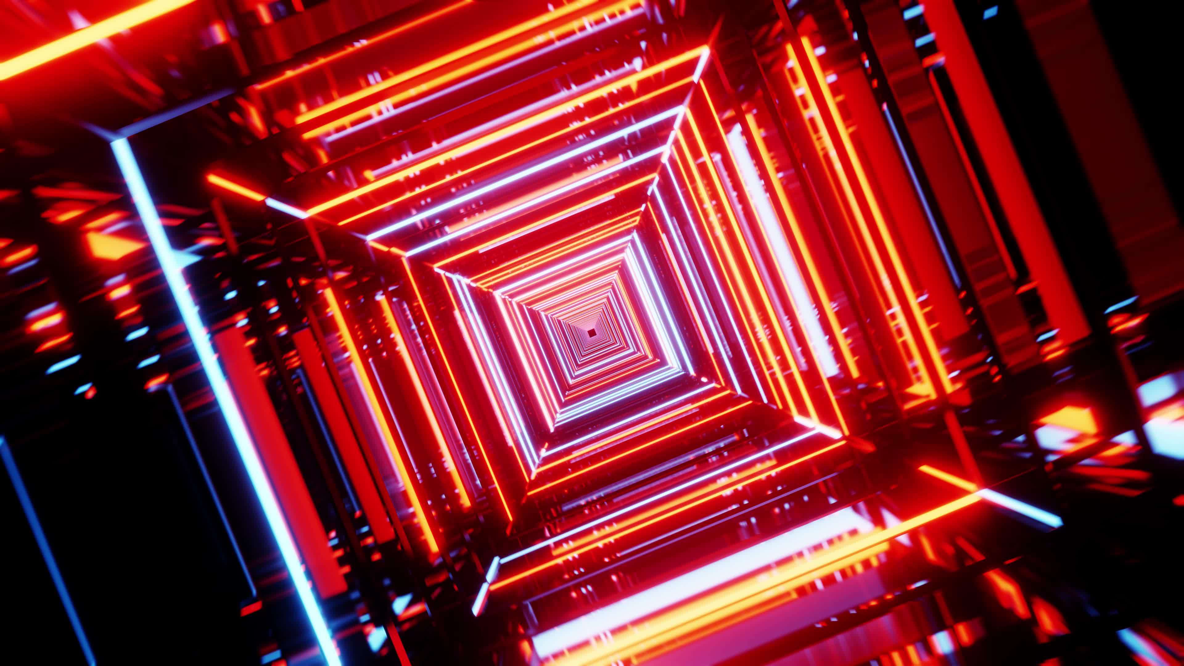 4k Loop Animation Endless Abstract Futuristic Tunnel With Multicolored Neon Lights Background