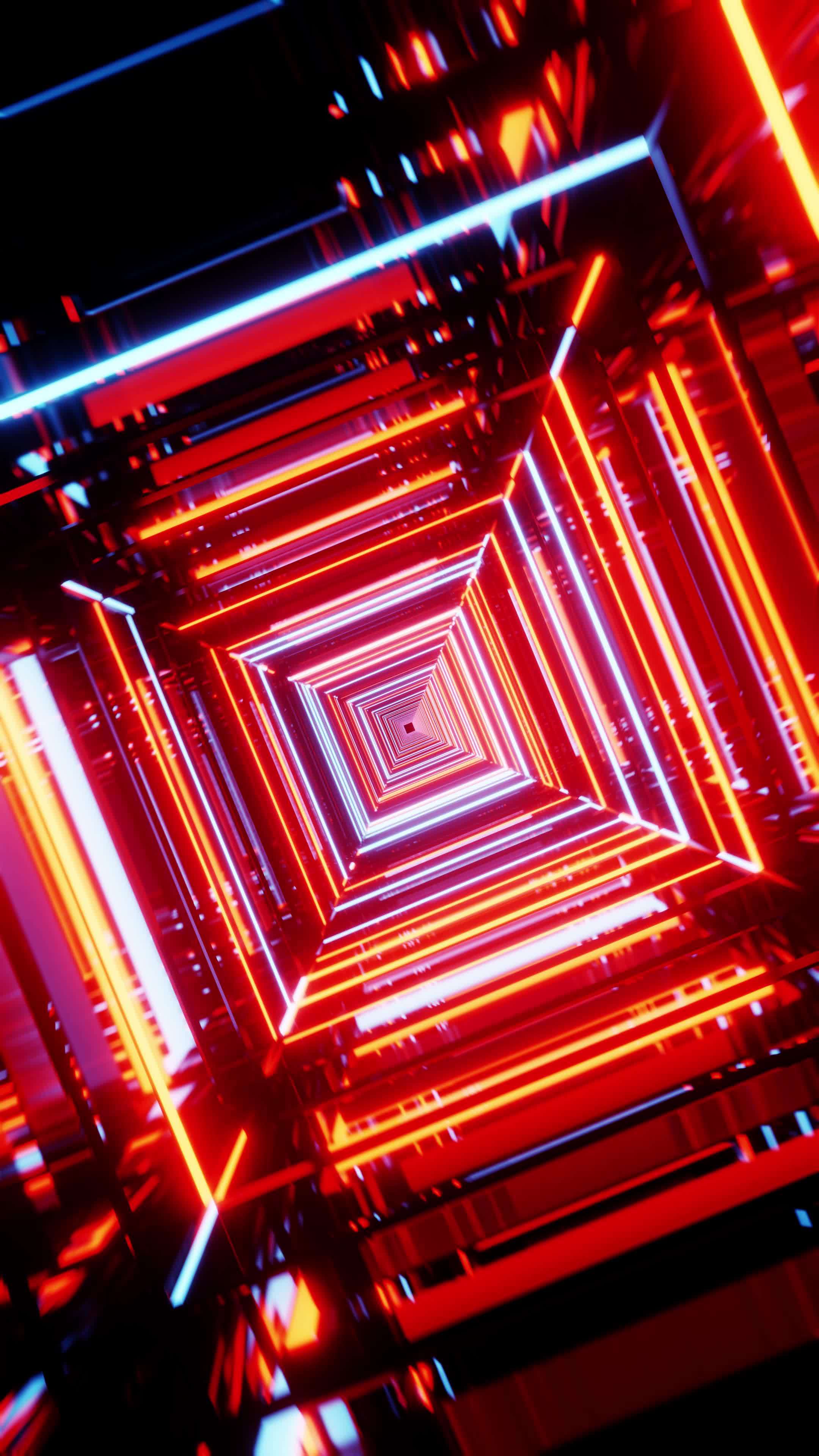 Vertical Loop Animation Endless Abstract Futuristic Tunnel With Multicolored Neon Lights