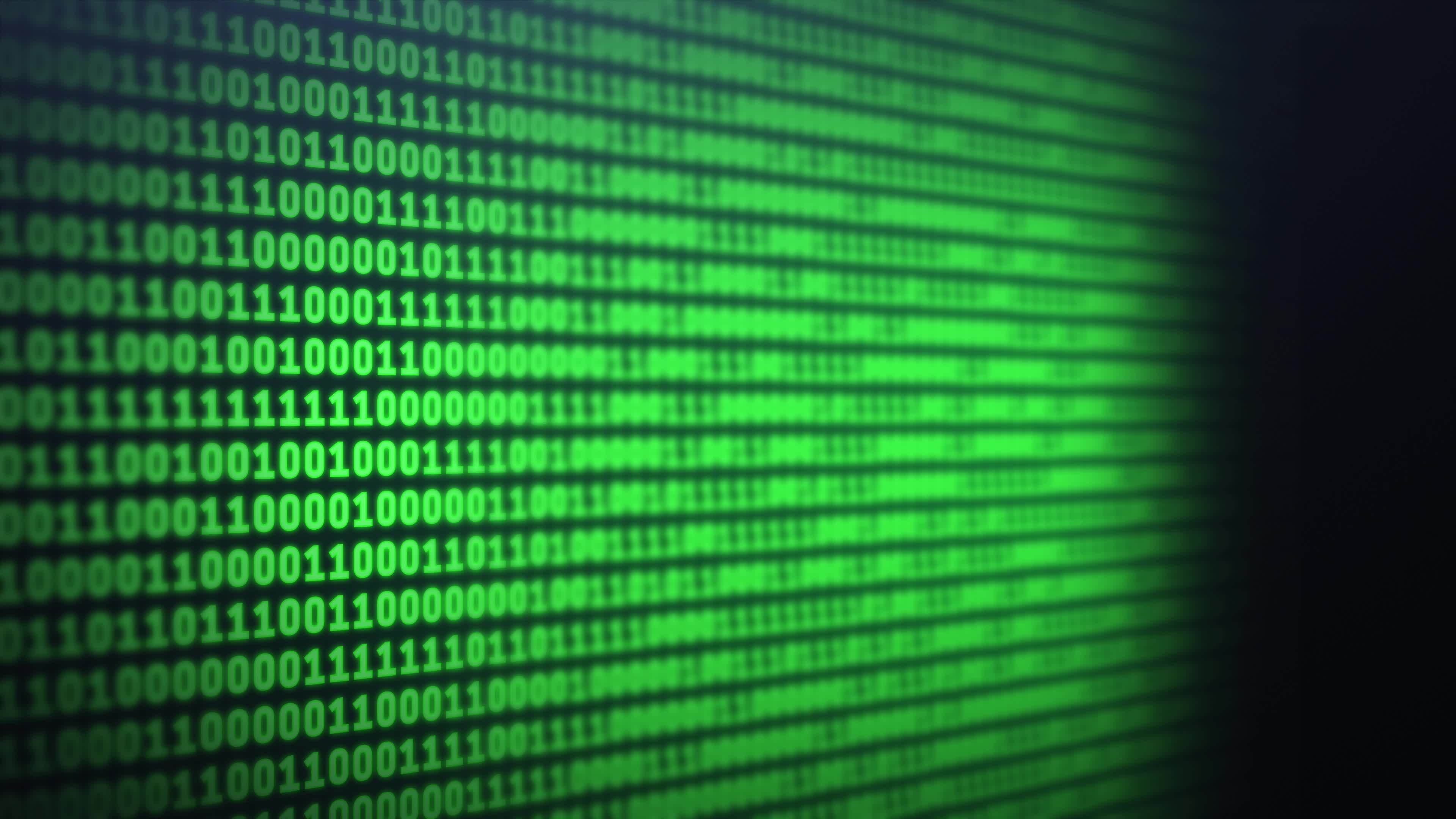 Blur Binary Code On Computer Screen Background Green Digits Listing Table Side View Data