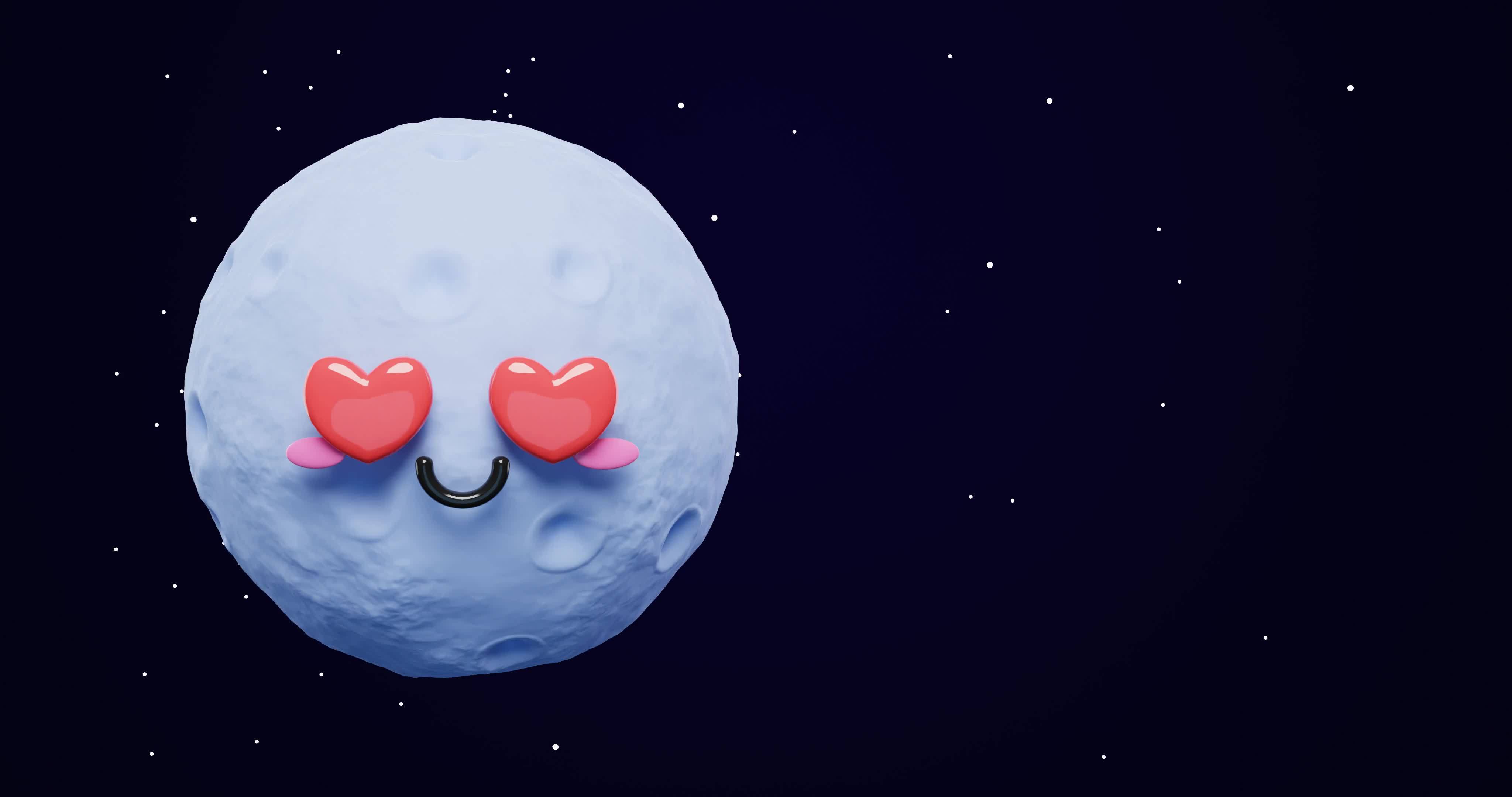 Loop Animation Of 3d Adorable Cartoon Moon Emoji With Love Eyes And Happy Mood In Space With