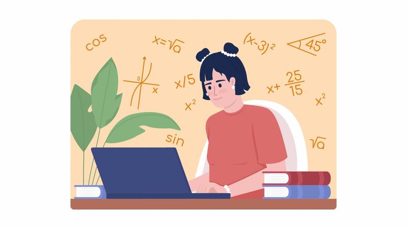 Animated isolated online math class. Looped flat 2D character HD video ...