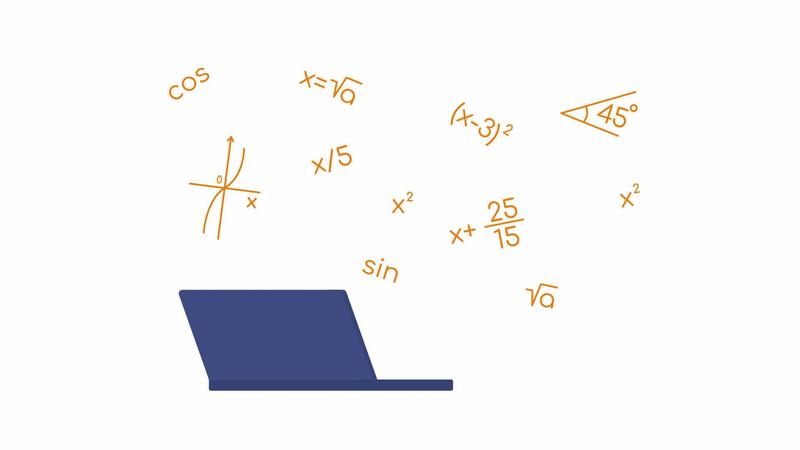 Animated laptop for math object. Mathematics lesson. Flat cartoon style ...