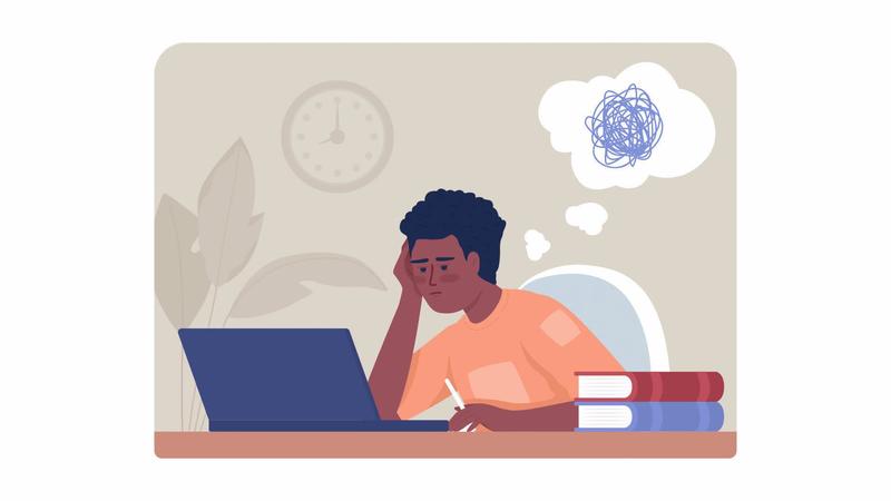Animated isolated struggle to study. Teenager boredom. Looped flat 2D ...