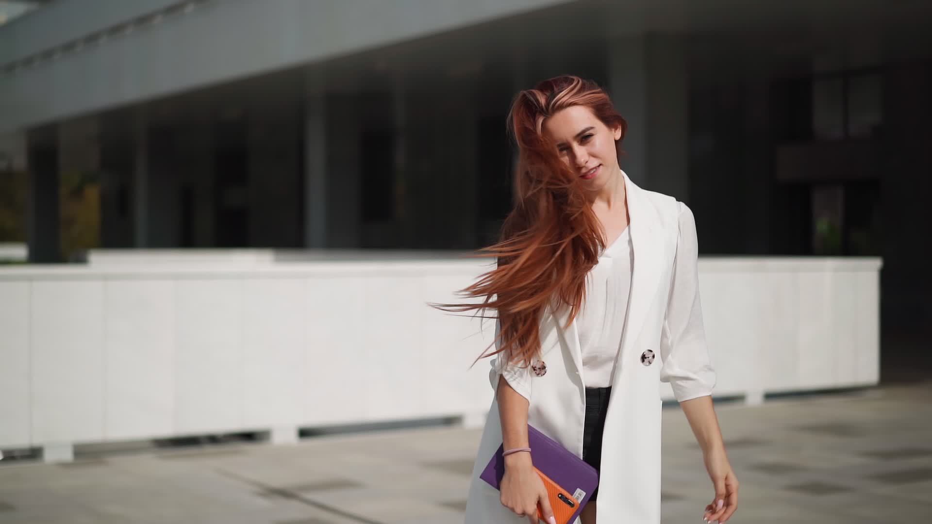 Beautiful confident business woman with red hair in fashion clothes ... Beautiful confident business woman with red hair in fashion clothes ...