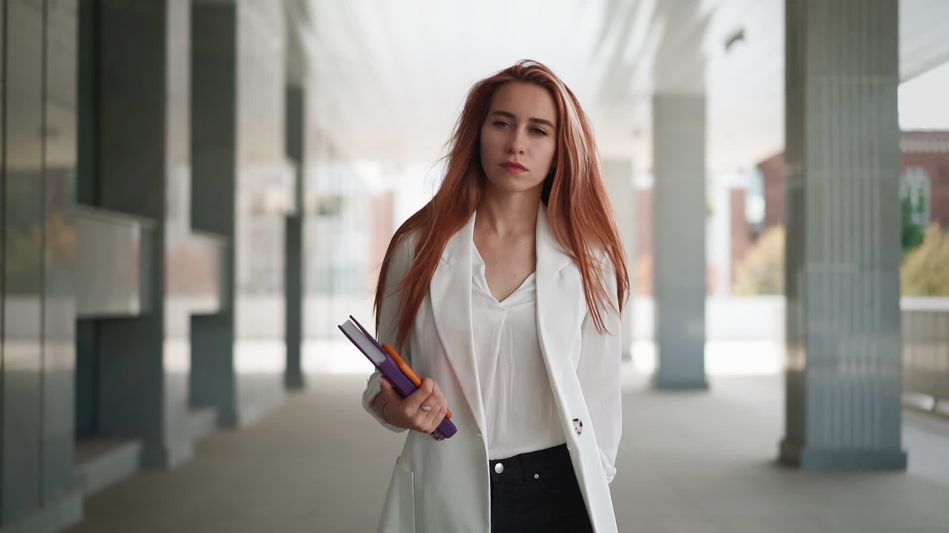 Beautiful confident business woman with red hair in fashion clothes ... Beautiful confident business woman with red hair in fashion clothes ...