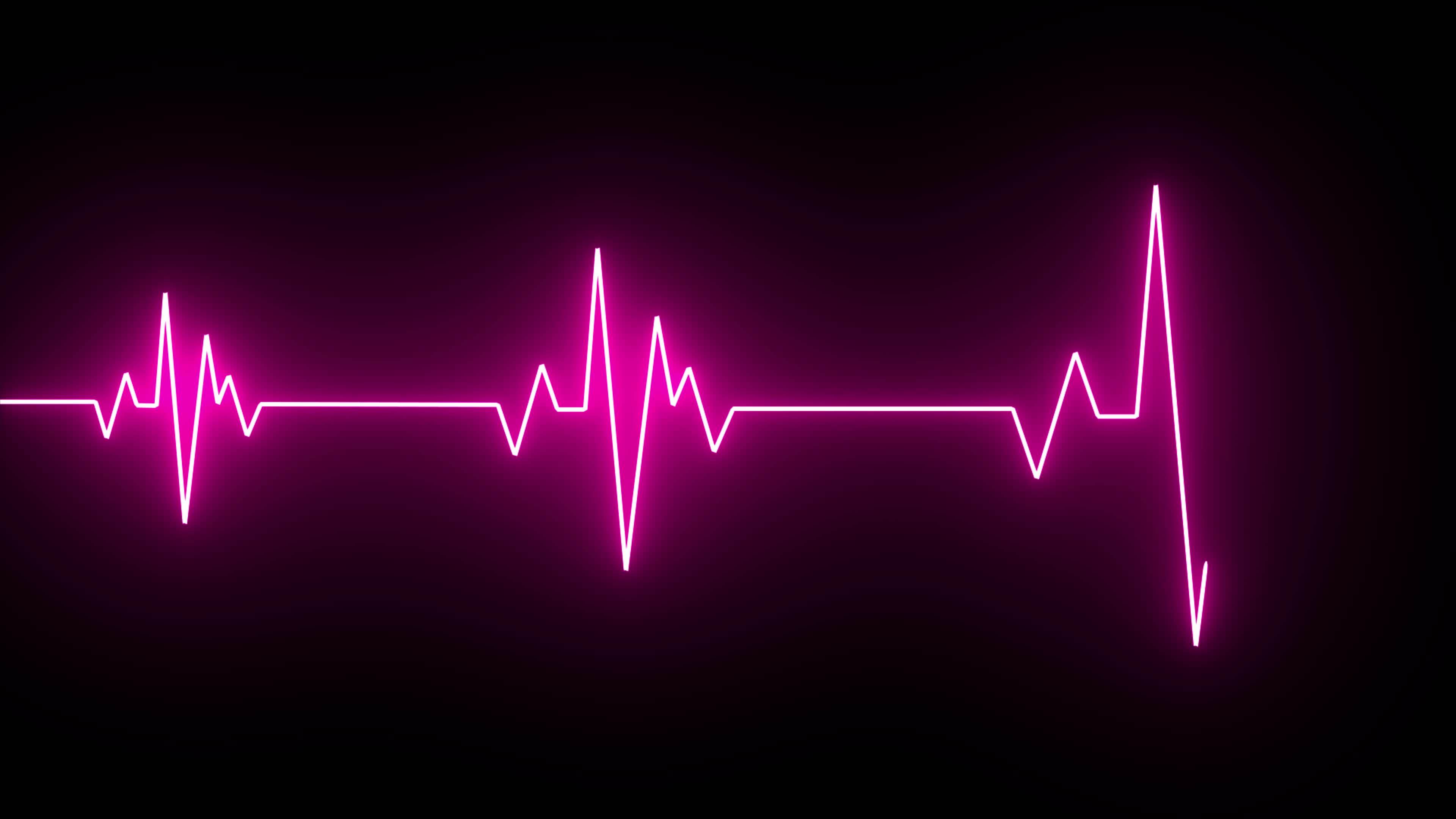 Neon Digital Heartbeat Plus Animation Over Black Bg Heart Beat Line Cardiogram Medical