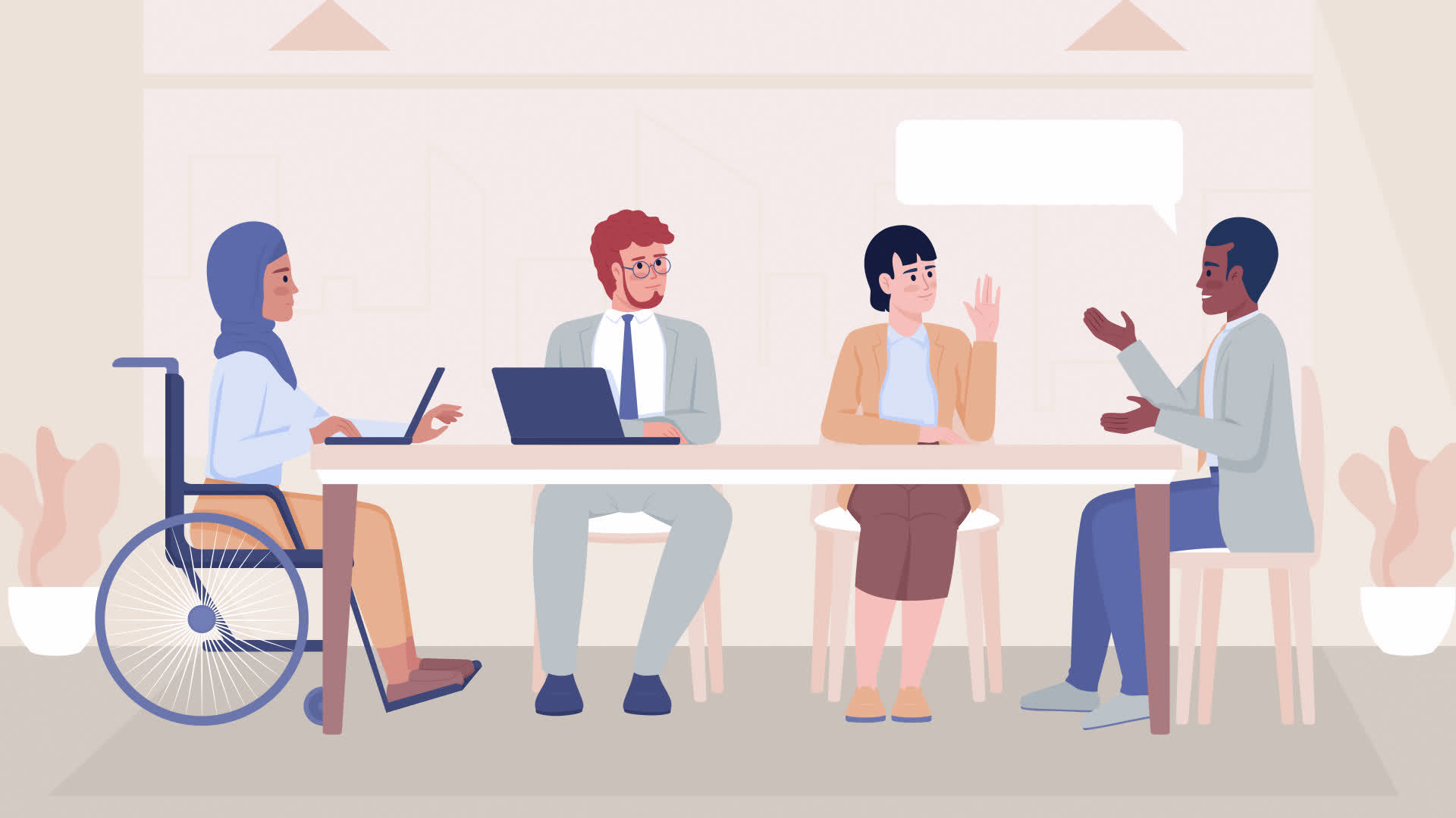 Animated brainstorming illustration. Woman in wheelchair with ...