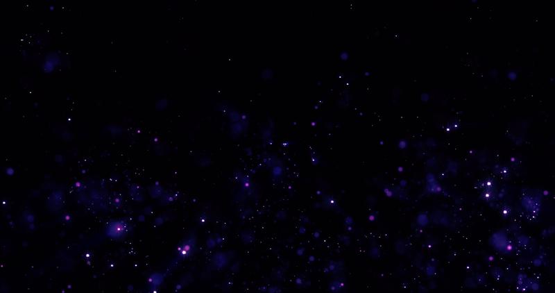 Purple and blue beautiful bright glowing shiny star particles flying in the galaxy in space ...