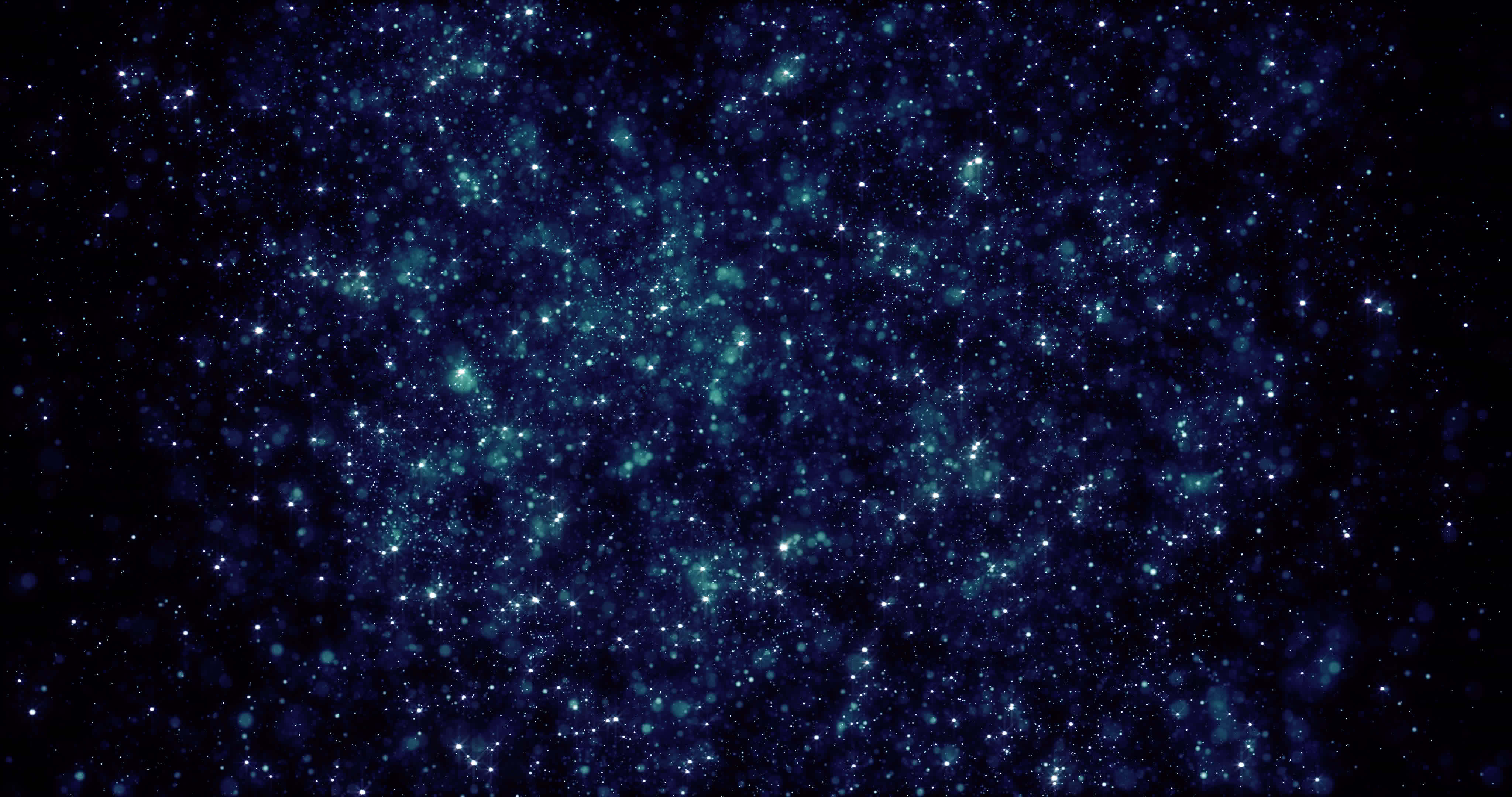Abstract Background Of Blue Glowing Shiny Digital Flying Dots Of Particles That Look Like Stars