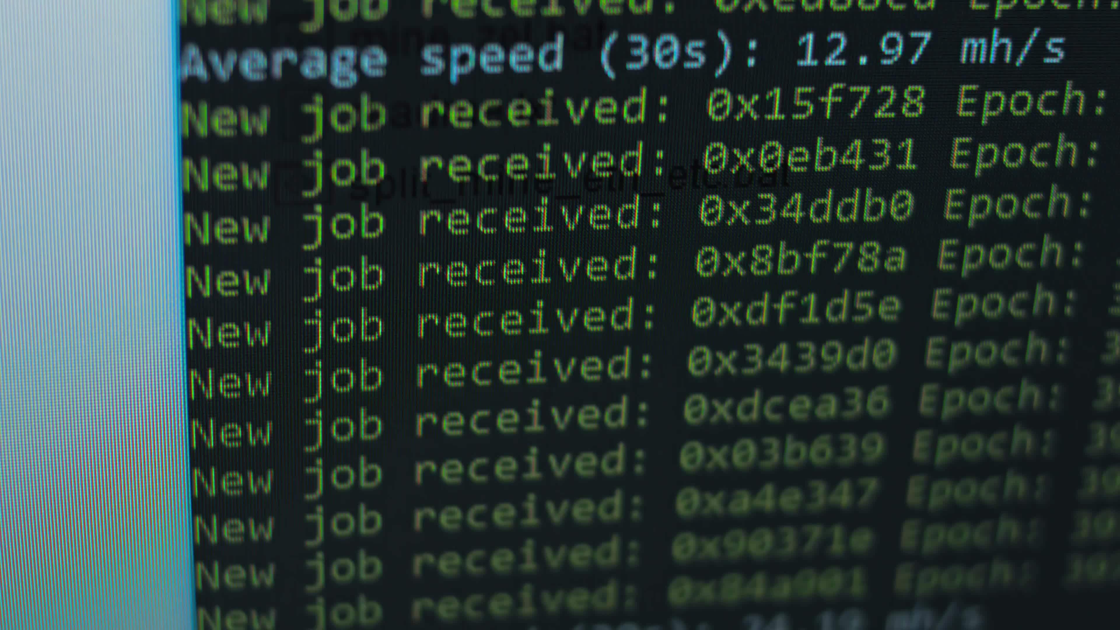 Cryptocurrency Mining On A Computer Screen The Algorithm Of The Computer Program On The Monitor