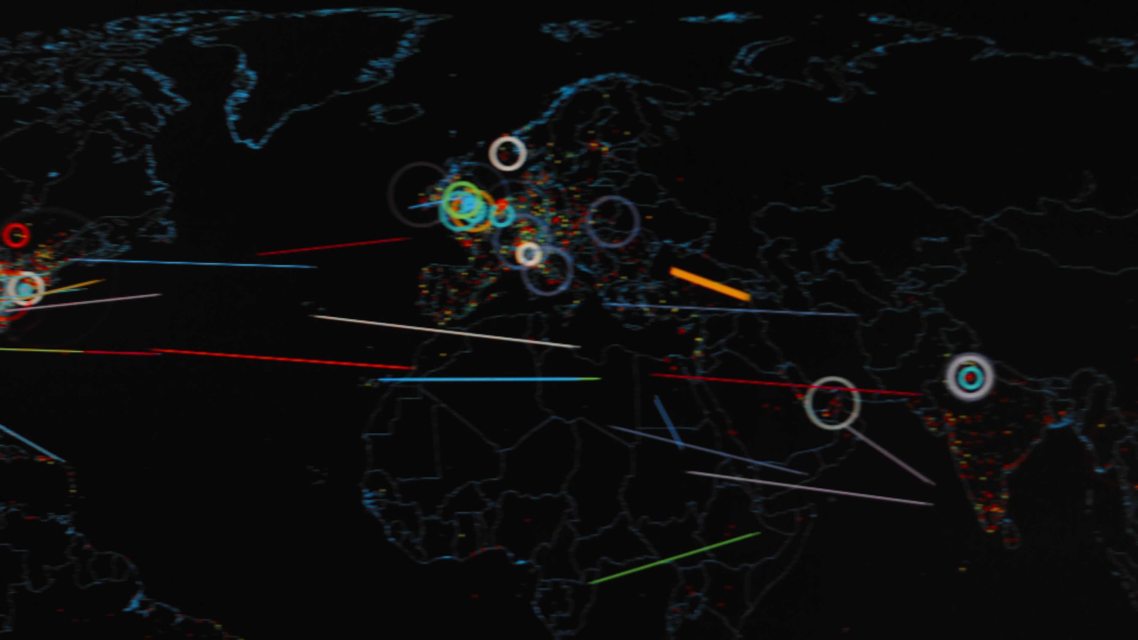 World map with different targets for cyber attack. Hacking and ...
