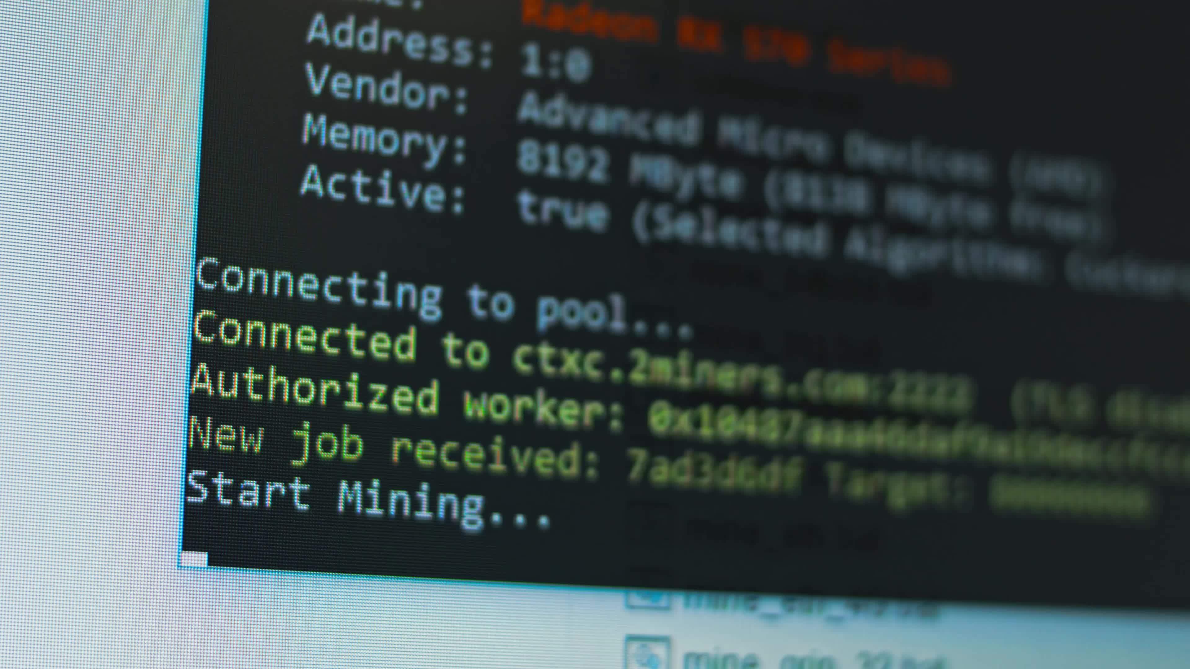 Cryptocurrency Mining On A Computer Screen The Algorithm Of The Computer Program On The Monitor