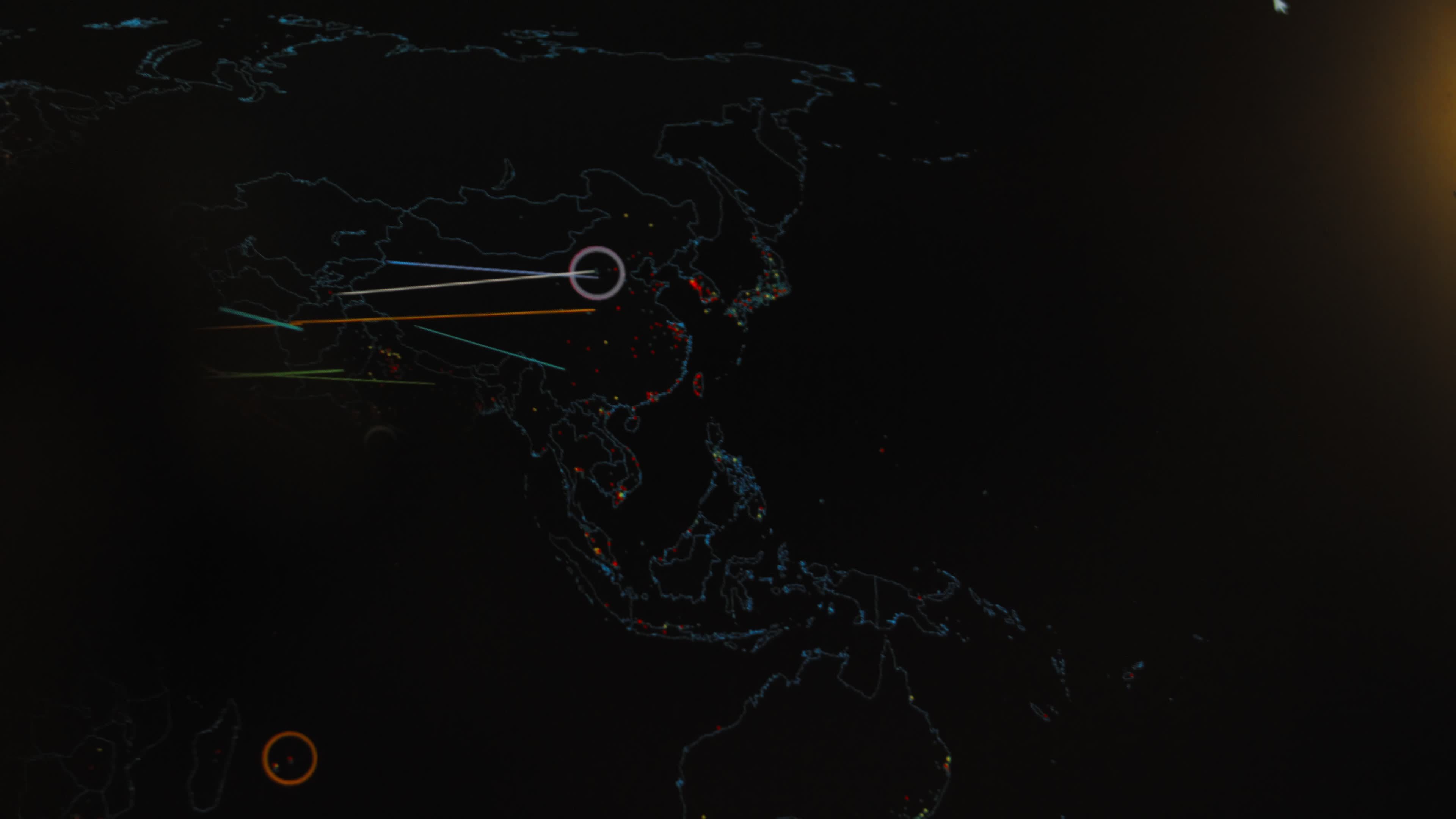 World Map With Different Targets For Cyber Attack Hacking And Technology Concept Macro
