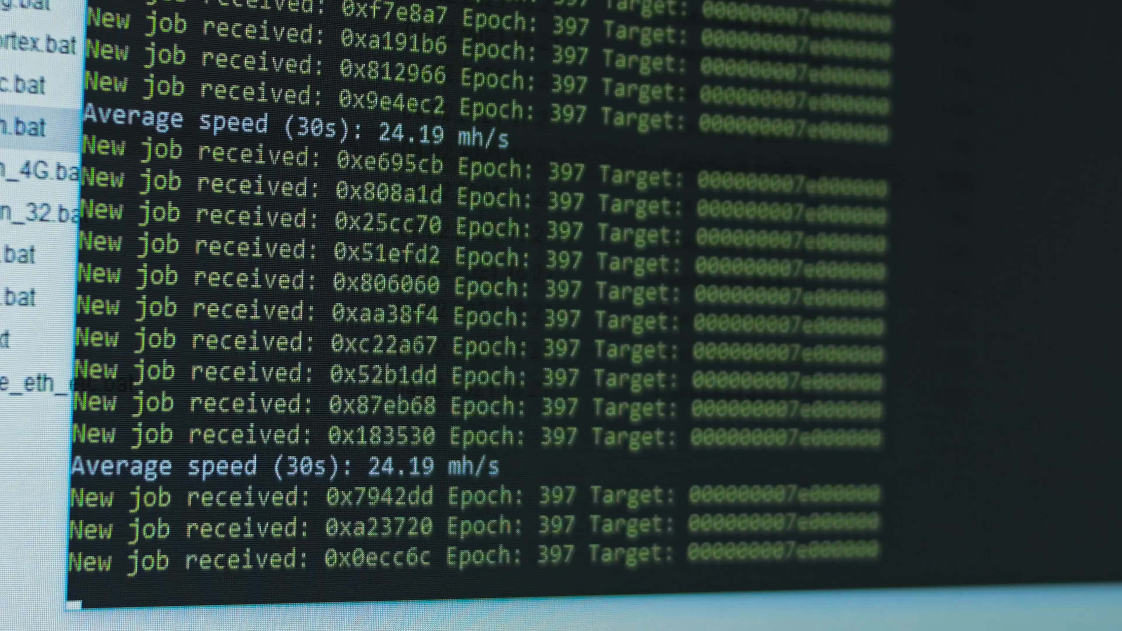 Cryptocurrency Mining On A Computer Screen The Algorithm Of The Computer Program On The Monitor