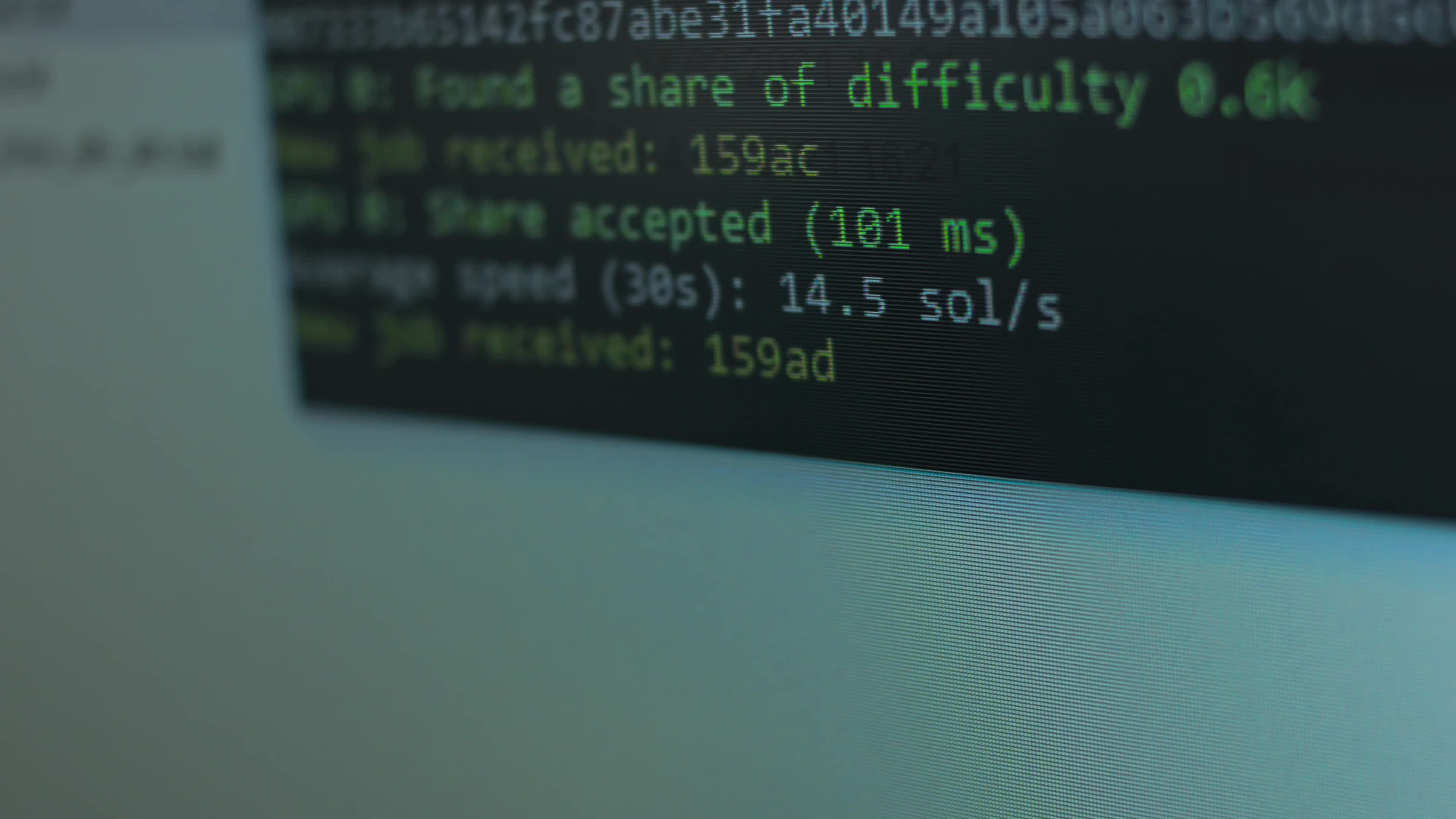 Cryptocurrency Mining On A Computer Screen The Algorithm Of The Computer Program On The Monitor