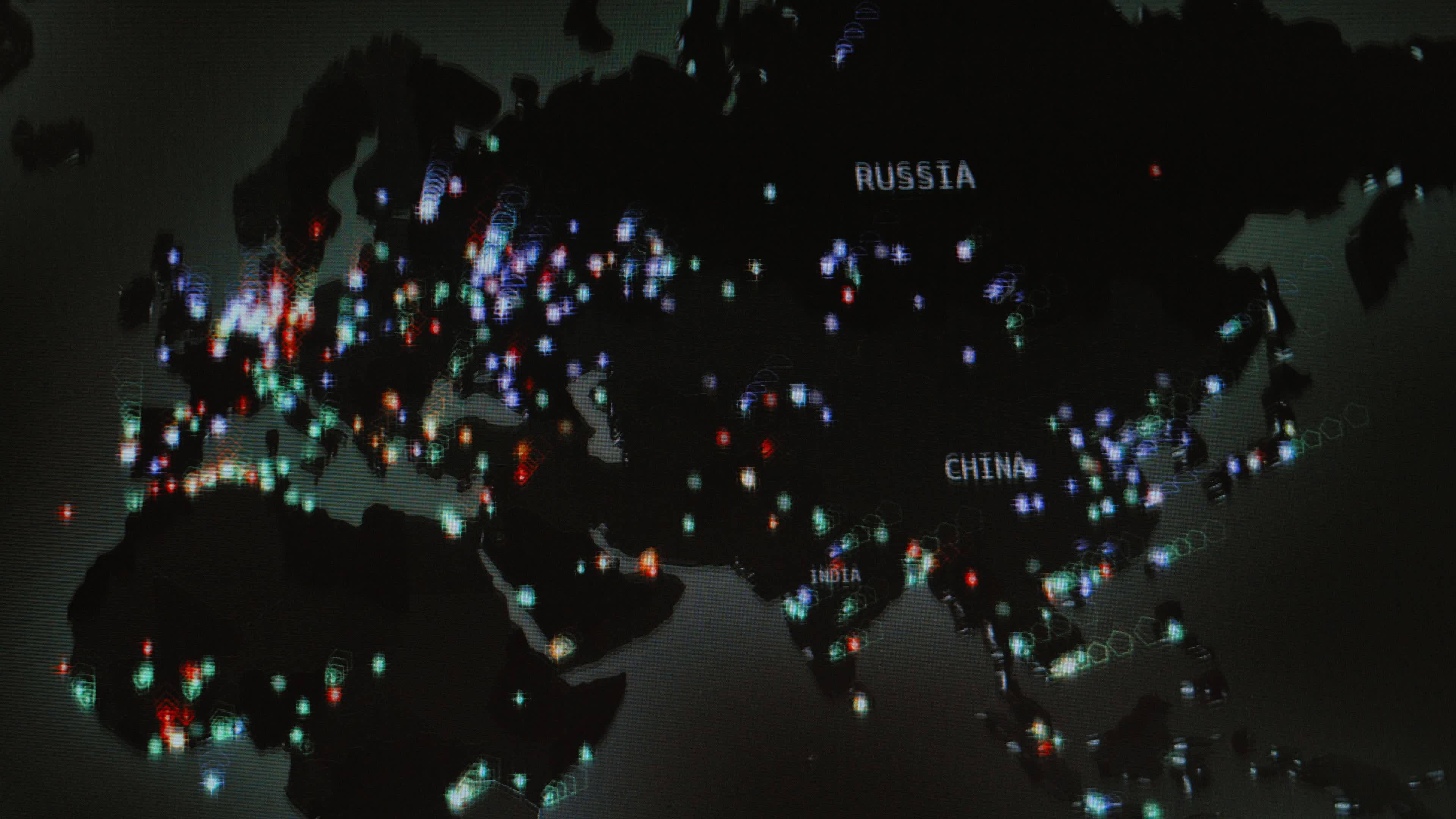 World Map With Different Targets For Cyber Attack Hacking And Technology Concept Macro
